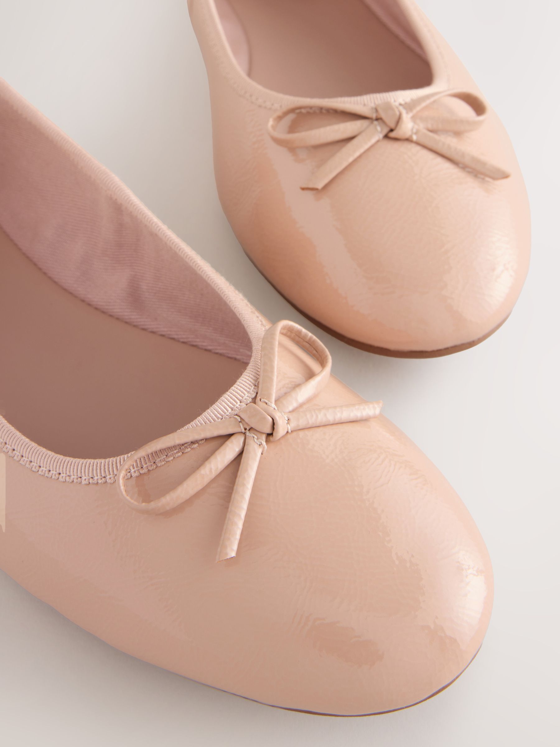 Buy Blush Pink Patent Standard/Wide Fit Round Toe Ballerina Shoes from ...