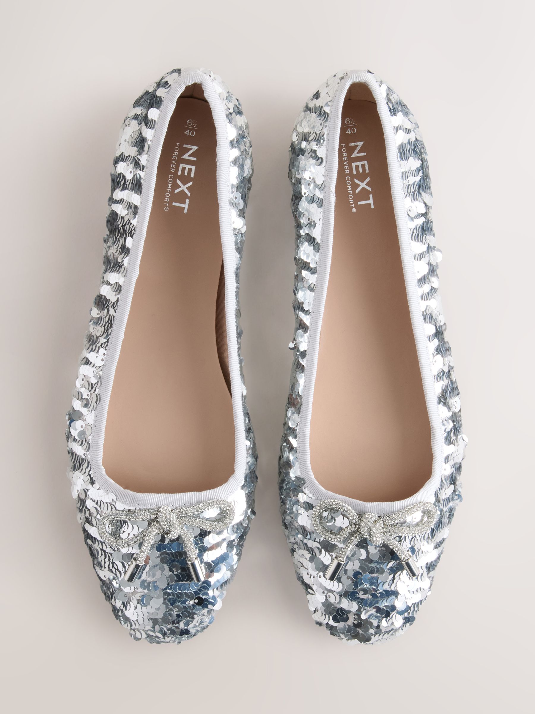 Buy Silver Sequin Standard/Wide Fit Round Toe Ballerina Shoes from the ...