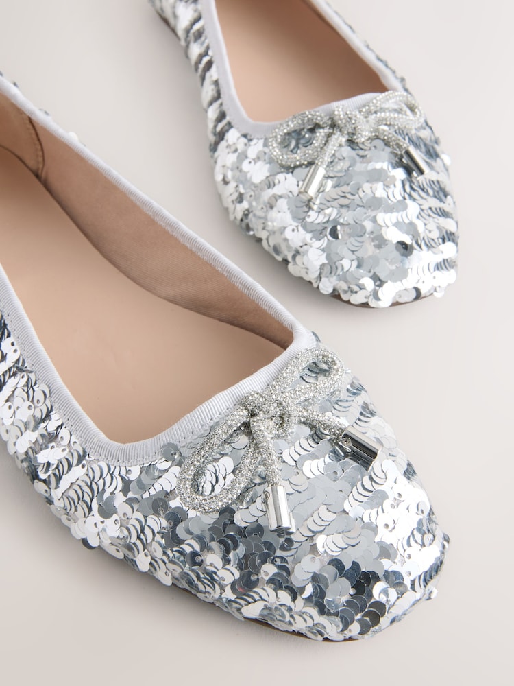 silver sequin ballet flats