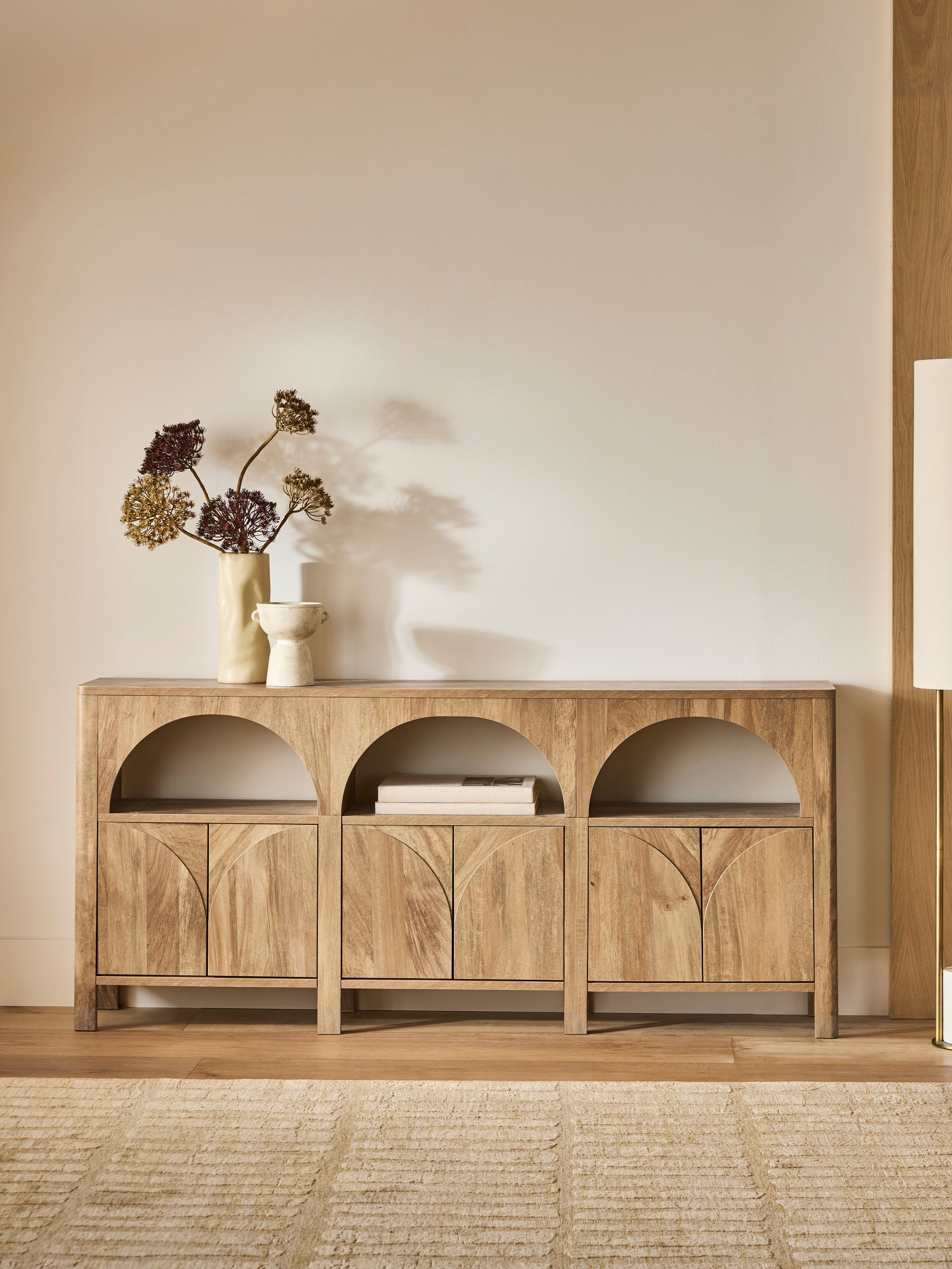 Buy Mid Natural Arches Mango Wood Effect Space Saving Large Sideboard ...