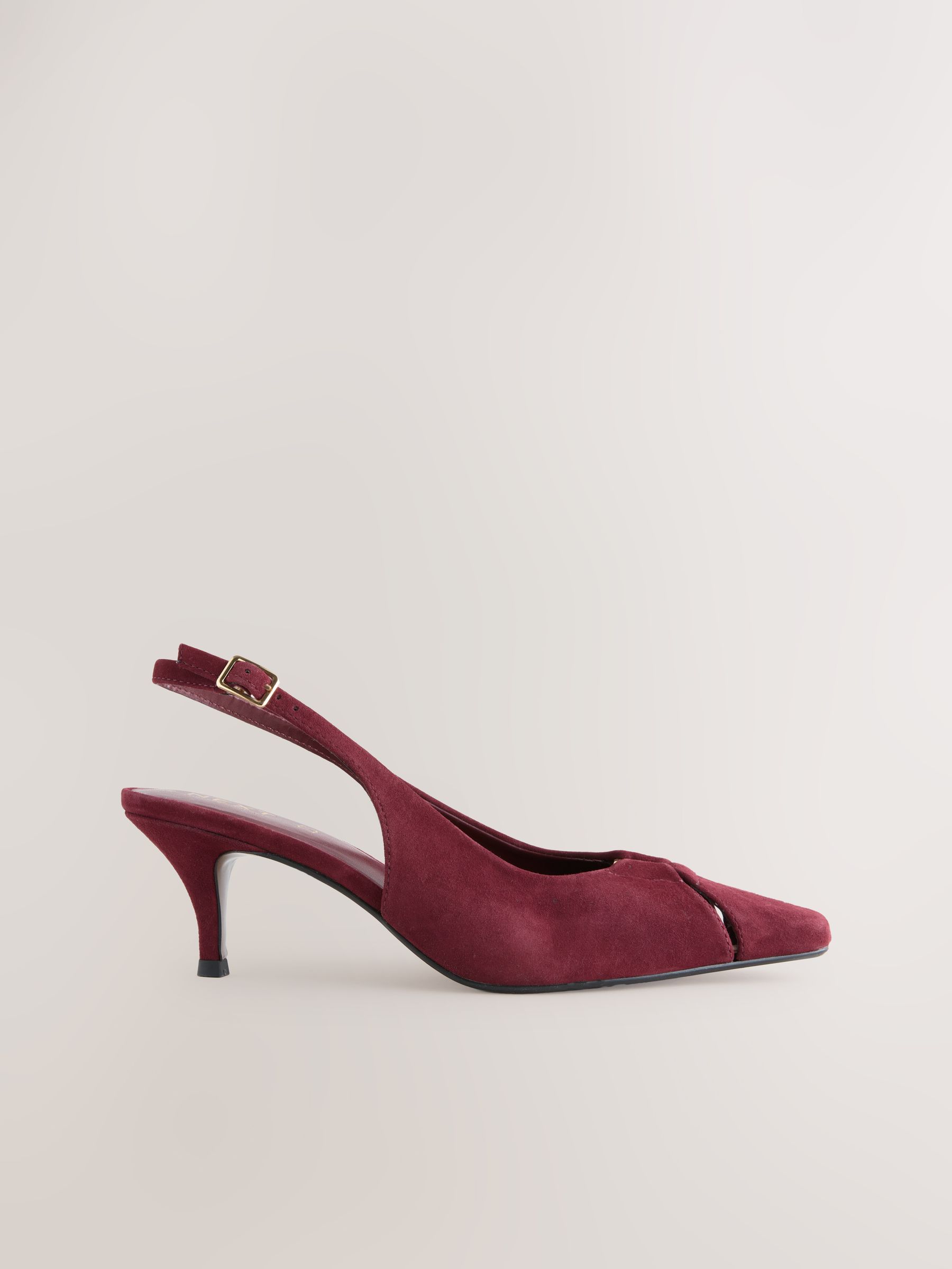 Buy Burgundy Red Leather Cutout Hardware Detail Slingback Heels from ...