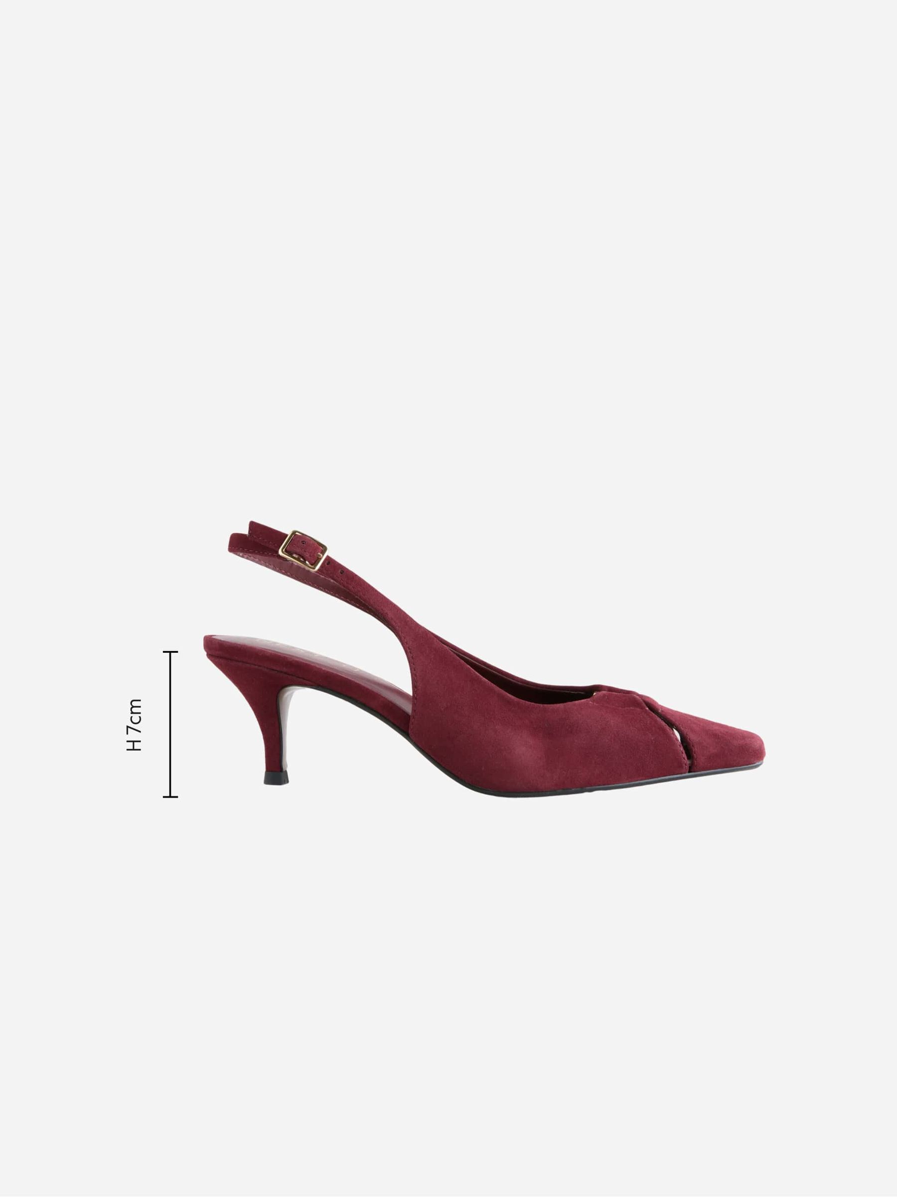 Buy Burgundy Red Leather Cutout Hardware Detail Slingback Heels from ...