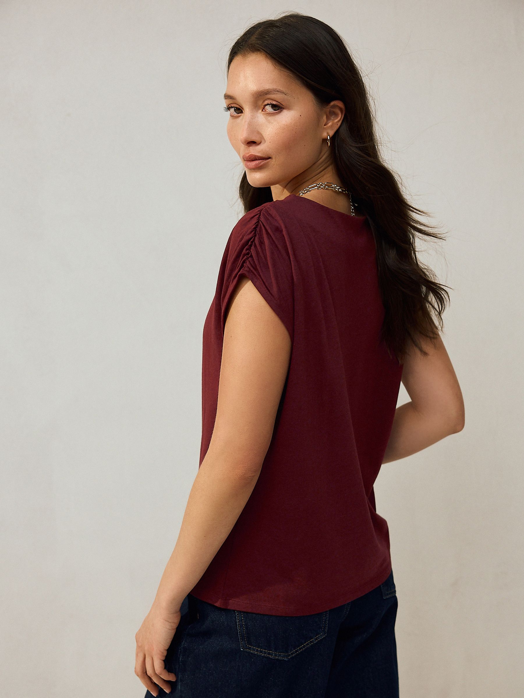 Buy Burgundy Red Cotton Blend Sleeveless Drape Top from Next Israel
