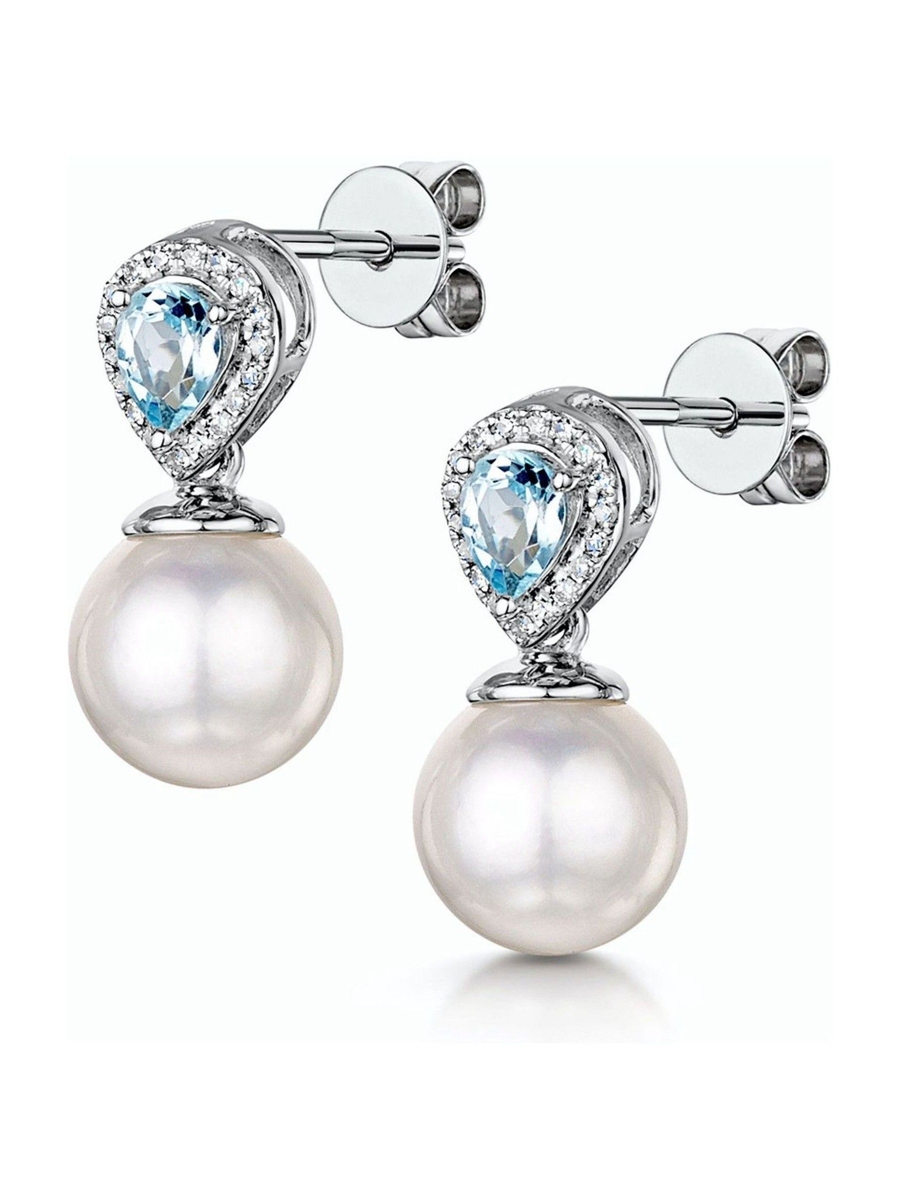 Buy The Diamond Store 9K White Gold 7.5mm Pearl Blue Topaz and Diamond ...