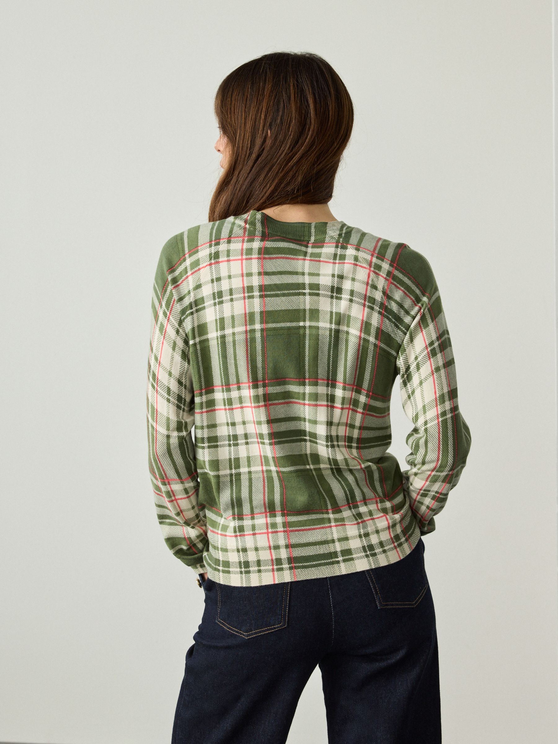 Buy Green Pink Check Soft Touch Crew Neck Cotton Rich Jumper from Next ...