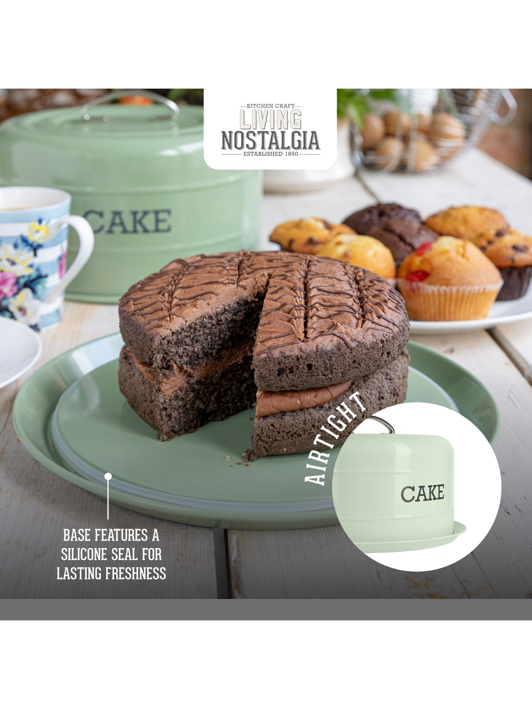Buy Kitchencraft Green Vintage-Style Round Airtight Cake Storage Tin ...