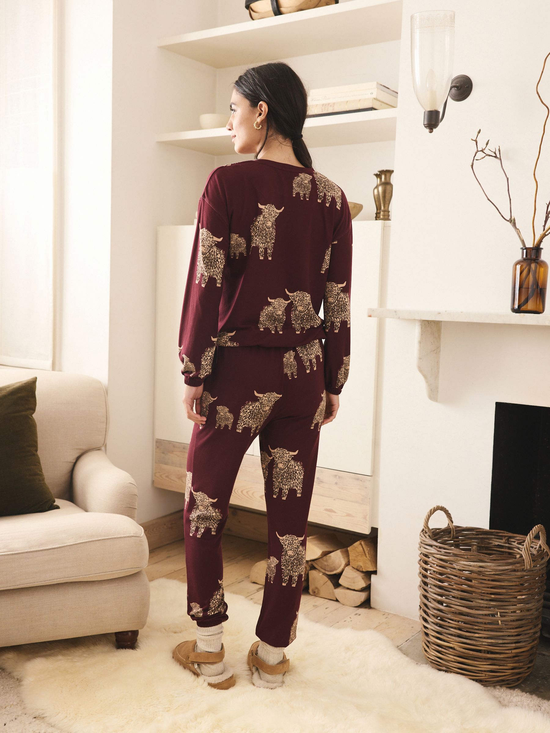 Buy Burgundy Red Hamish The Highland Cow Cosy Long Sleeve Pyjamas from ...