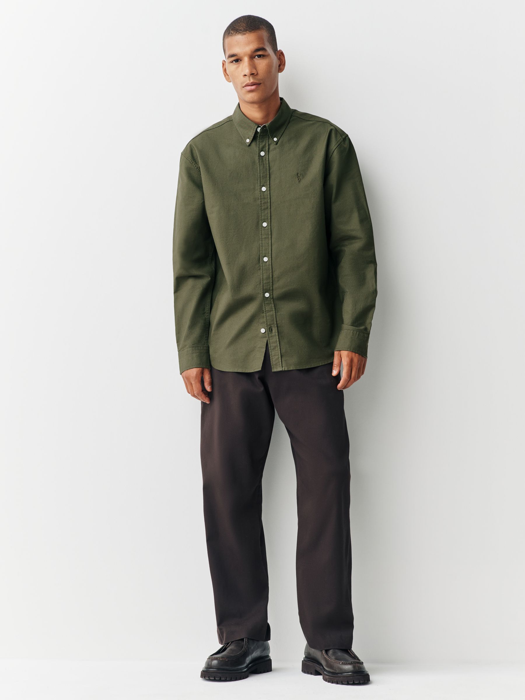Buy Dark Green Regular Fit Long Sleeve Oxford Shirt from the Next UK ...