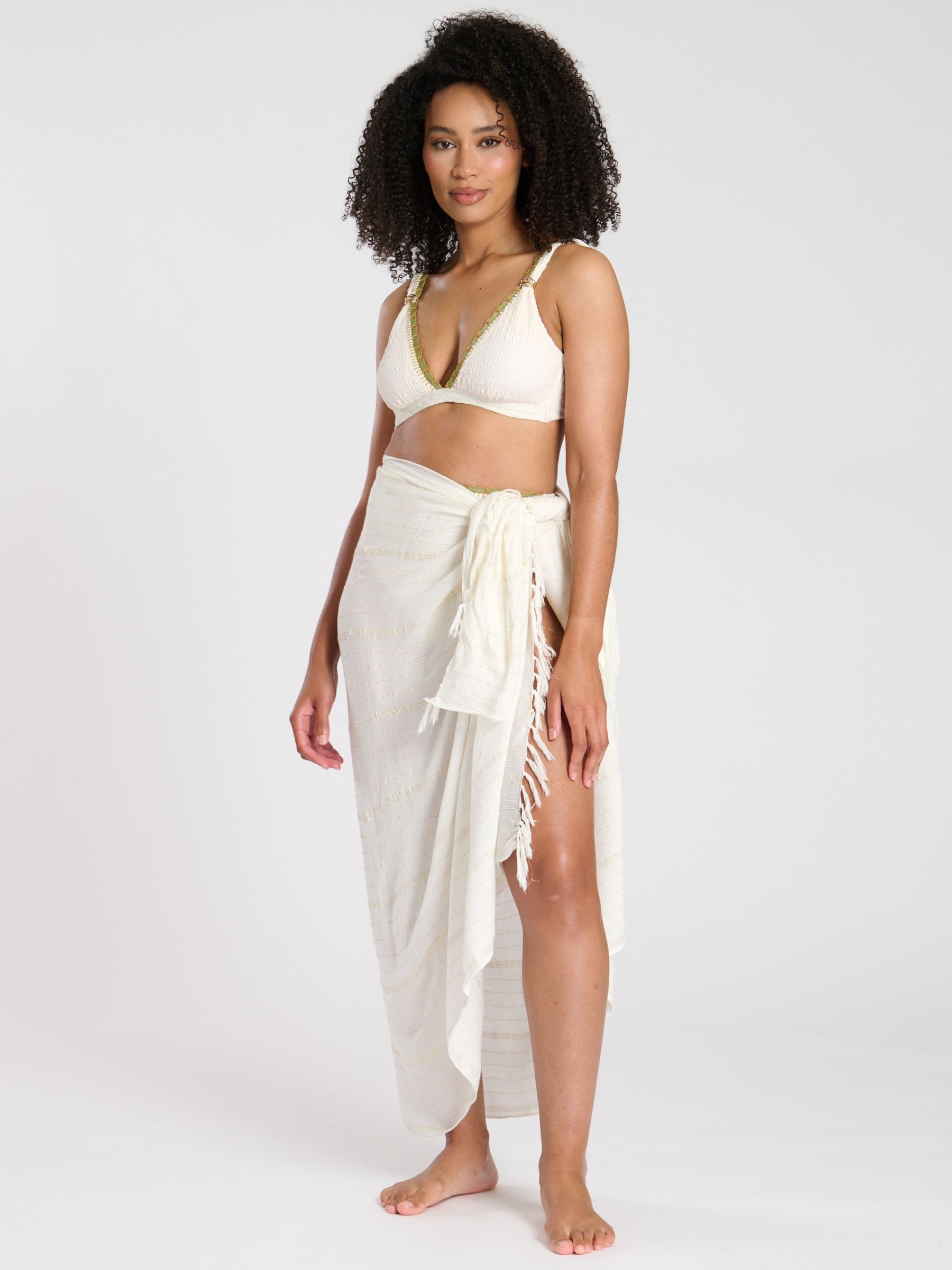 Buy South Beach Cream Metallic Crinkle Viscose Fringed Sarong Cover-Up ...