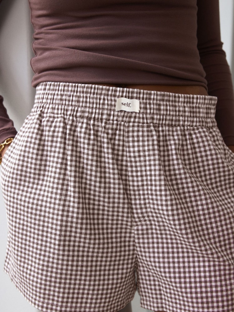 Buy self. Brown Short Gingham Pyjamas Set from Next Australia