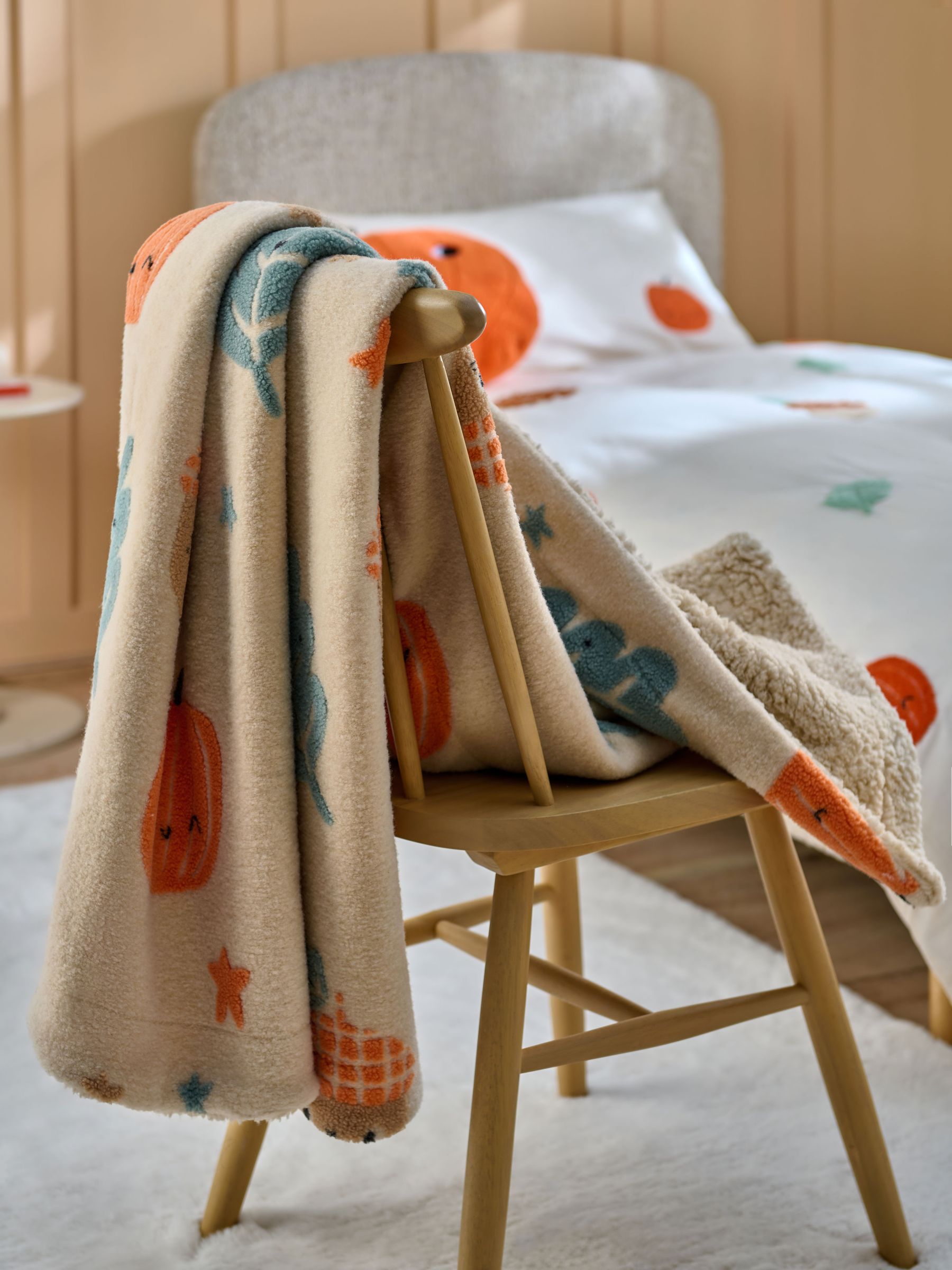 Buy Natural Pumpkin Print Fleece Throw from the Next UK online shop