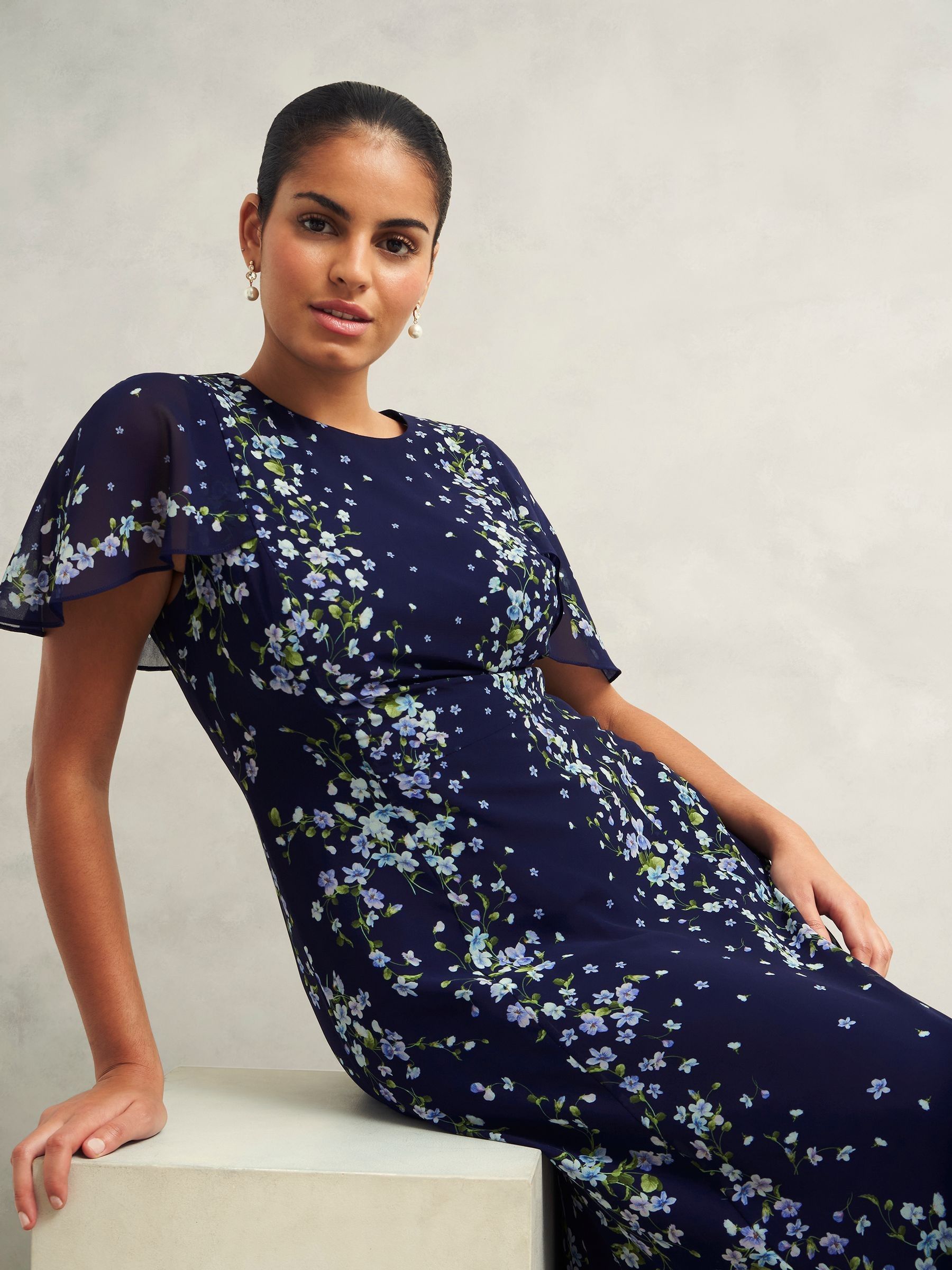 Buy Hobbs Blue Petite Rosella Cape Dress from the Next UK online shop