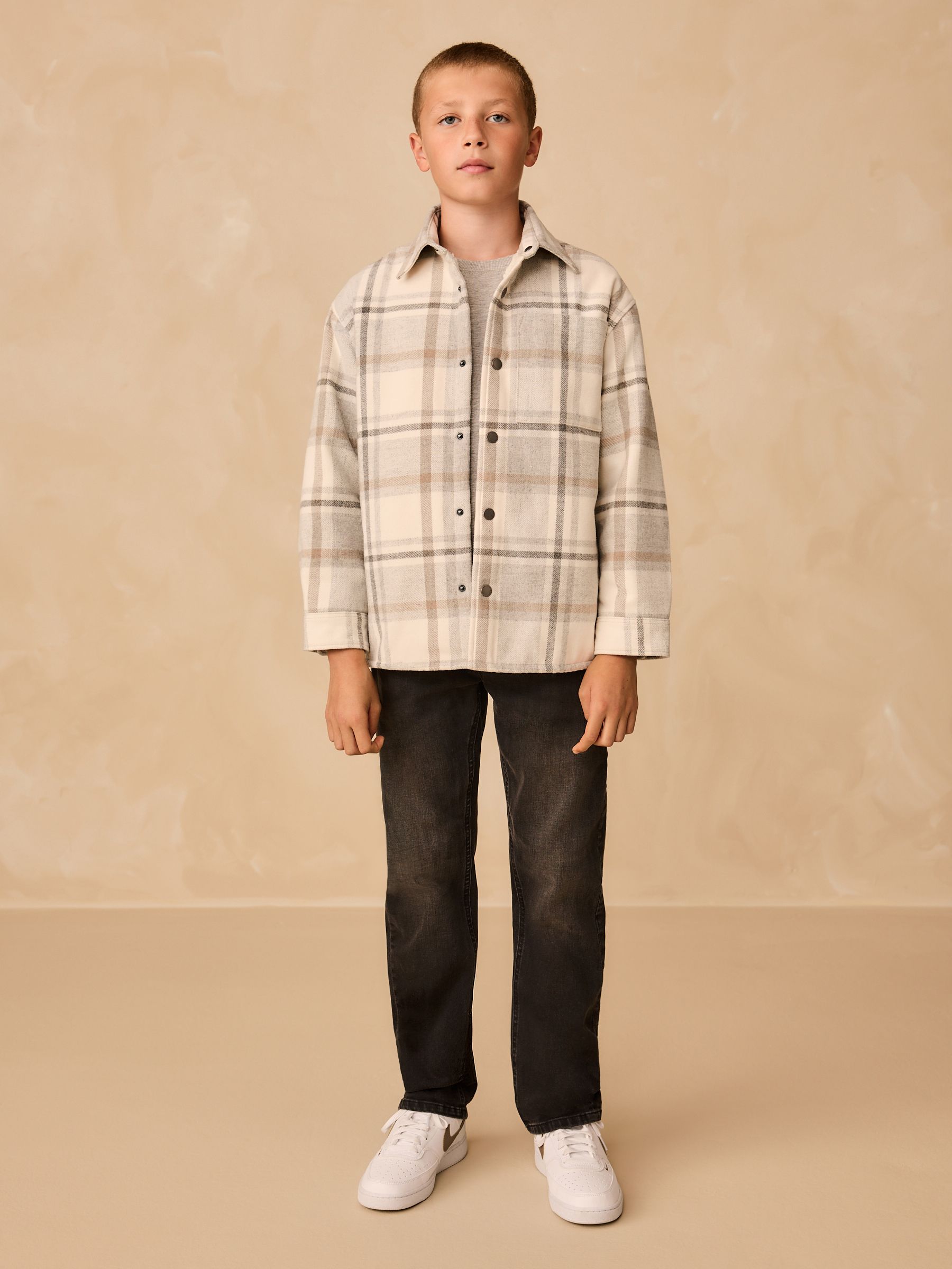Buy Neutral Check Borg Lined Lined Shacket (3-16yrs) from the Next UK ...