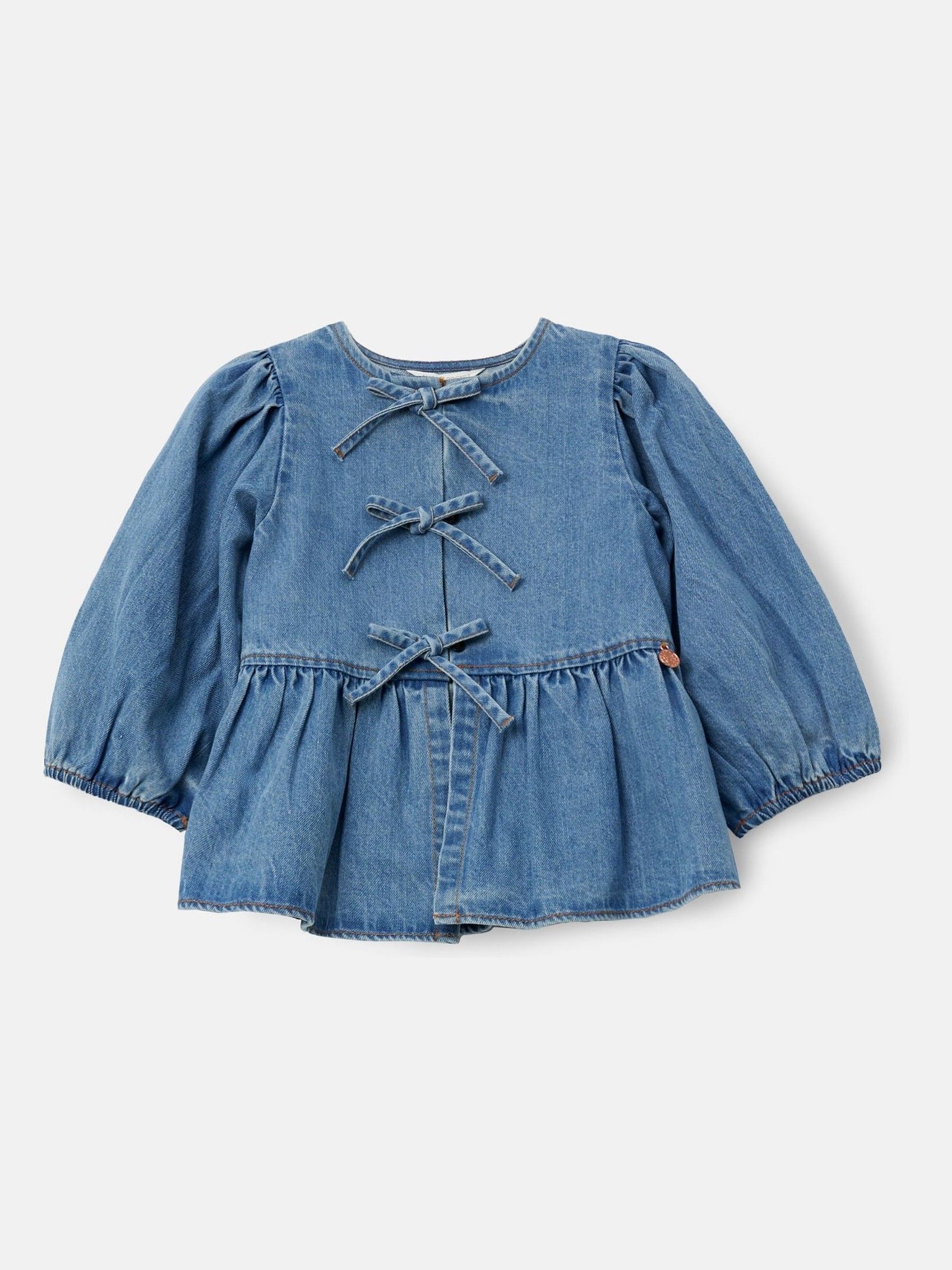Buy Angel & Rocket Blue Rochelle Denim Peplum Bow 100% Cotton Top from ...