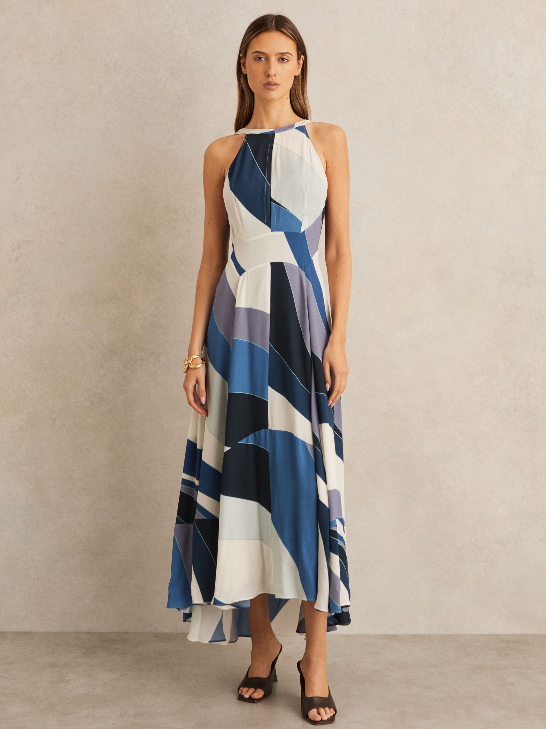 Buy Reiss Blue Imogen Stripe Print V-Back Midi Dress from the Next UK ...
