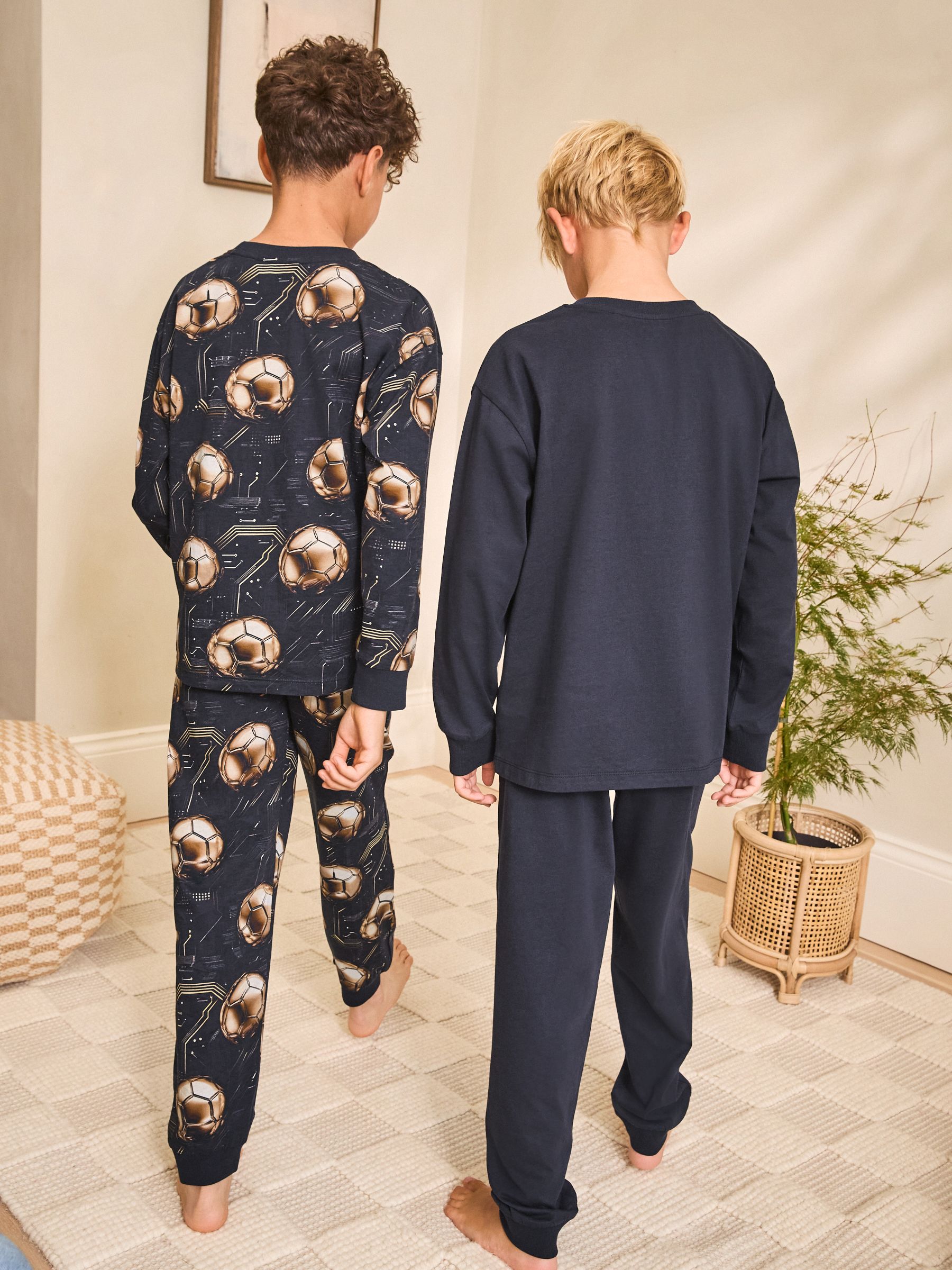 Buy Black/Gold Football Long Sleeve Pyjamas 2 Pack (3-16yrs) from the ...