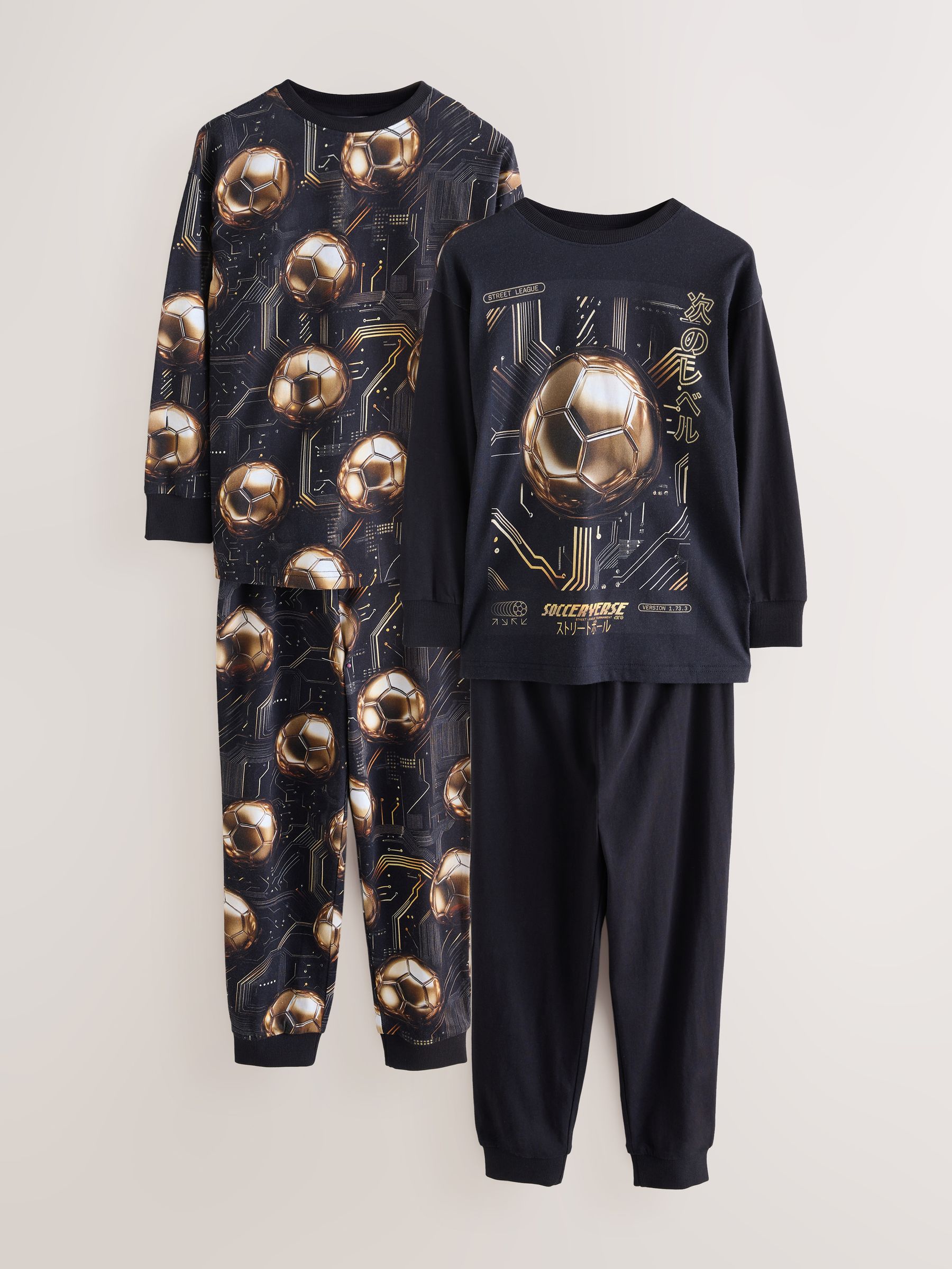 Buy Black/Gold Football Long Sleeve Pyjamas 2 Pack (3-16yrs) from the ...