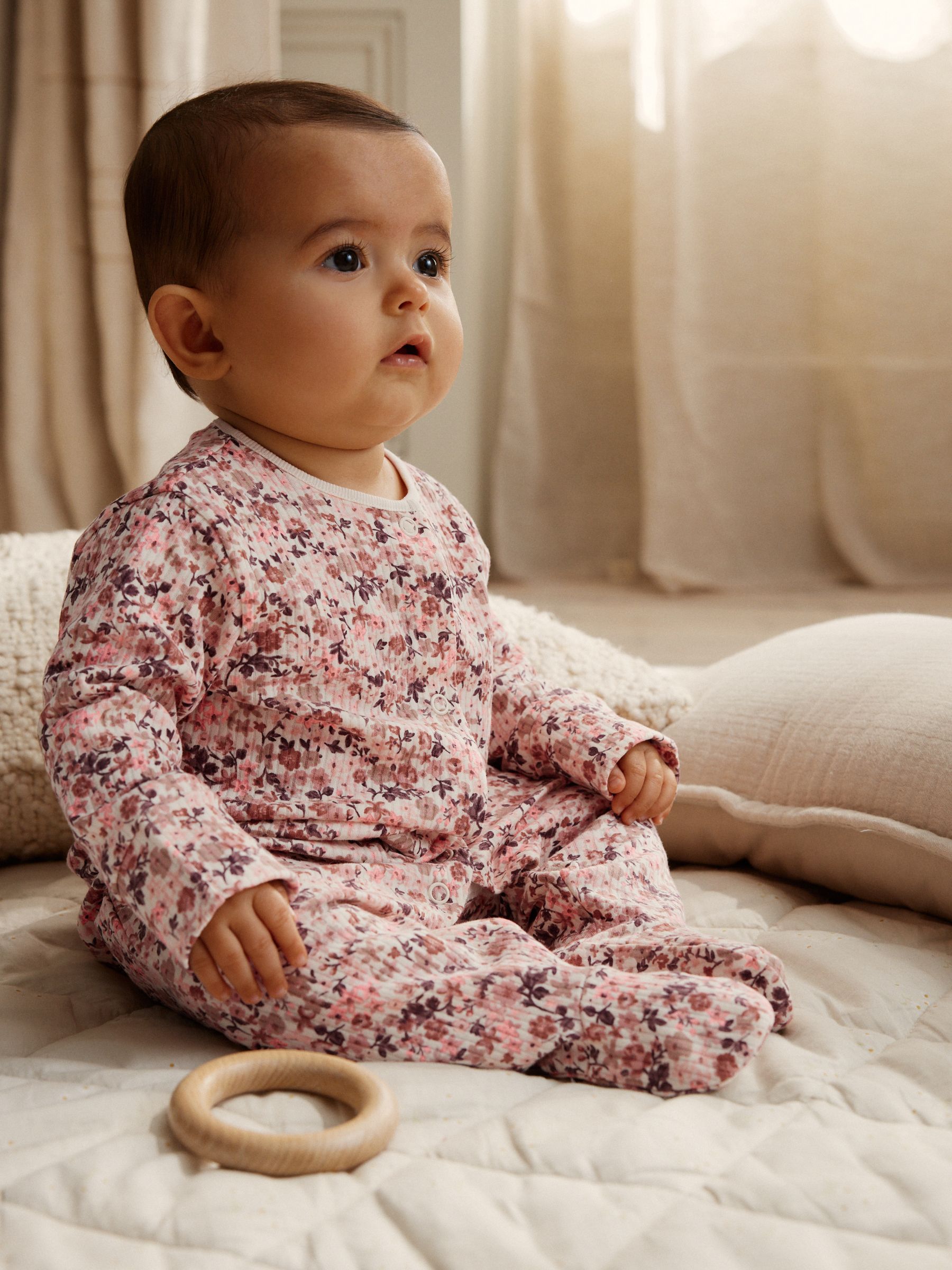 Buy Pink/Rust Ditsy Floral 5 Pack Baby Sleepsuits (0-2yrs) from the ...