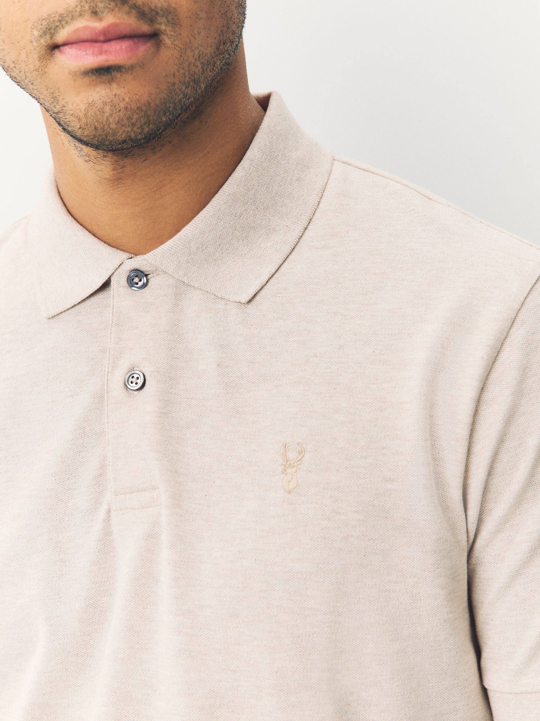 Buy Light Neutral Marl Regular Fit Short Sleeve Pique Polo Shirt from ...