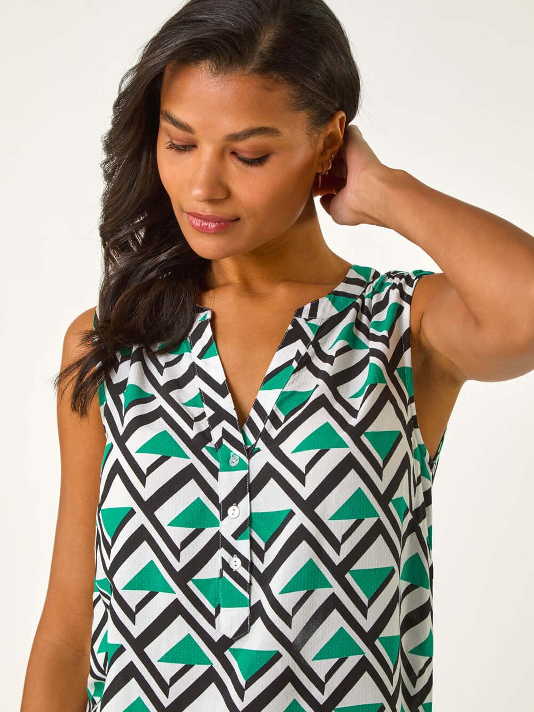 Buy Roman Green Geo Print Border V-Neck Vest from the Next UK online shop