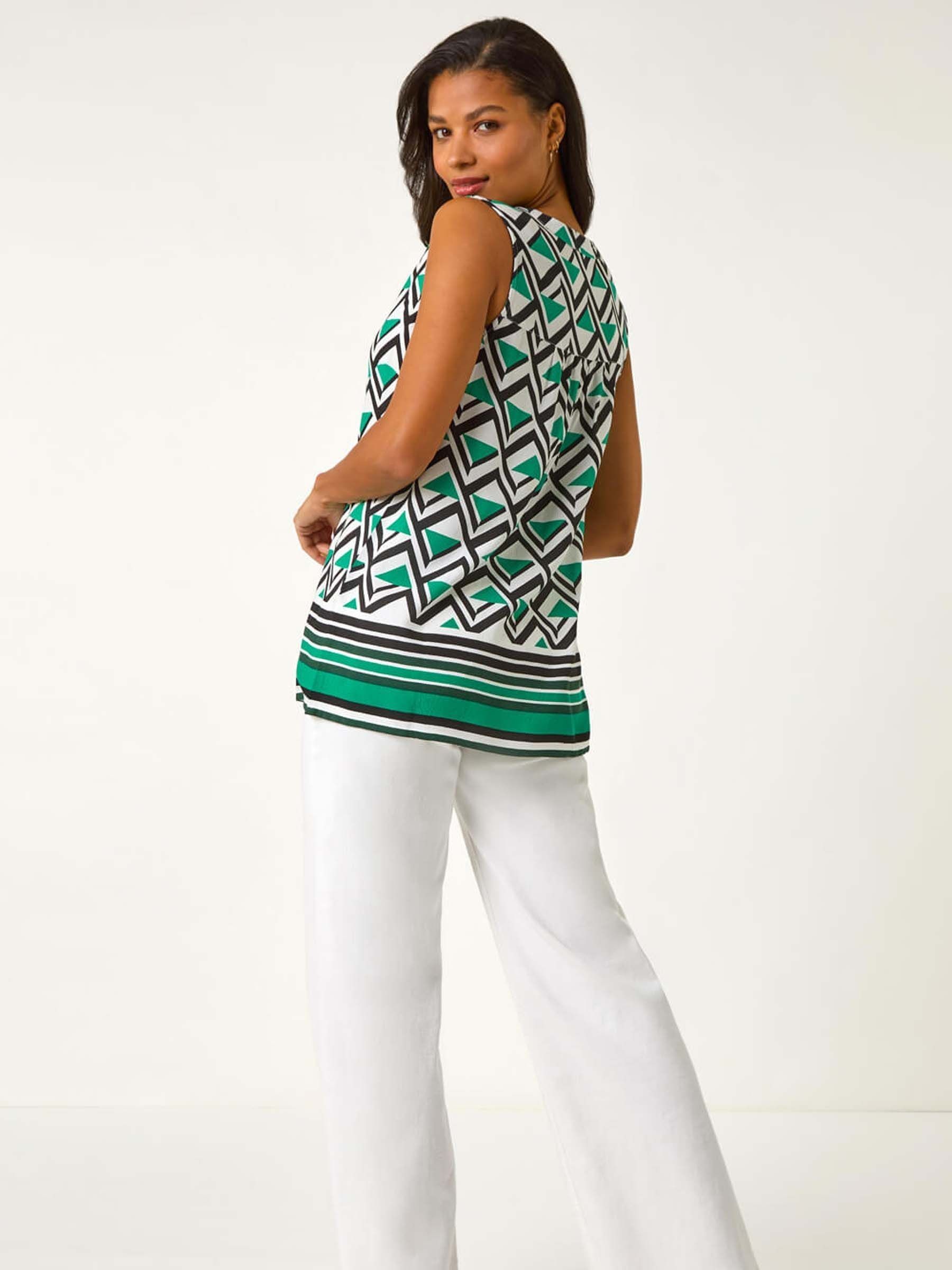 Buy Roman Green Geo Print Border V-Neck Vest from the Next UK online shop