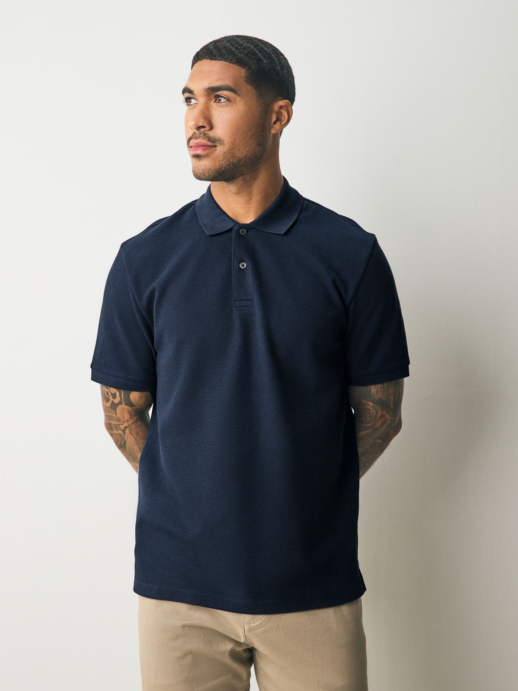 Buy Navy Blue Regular Fit Textured Smart Polo Shirt from Next Israel