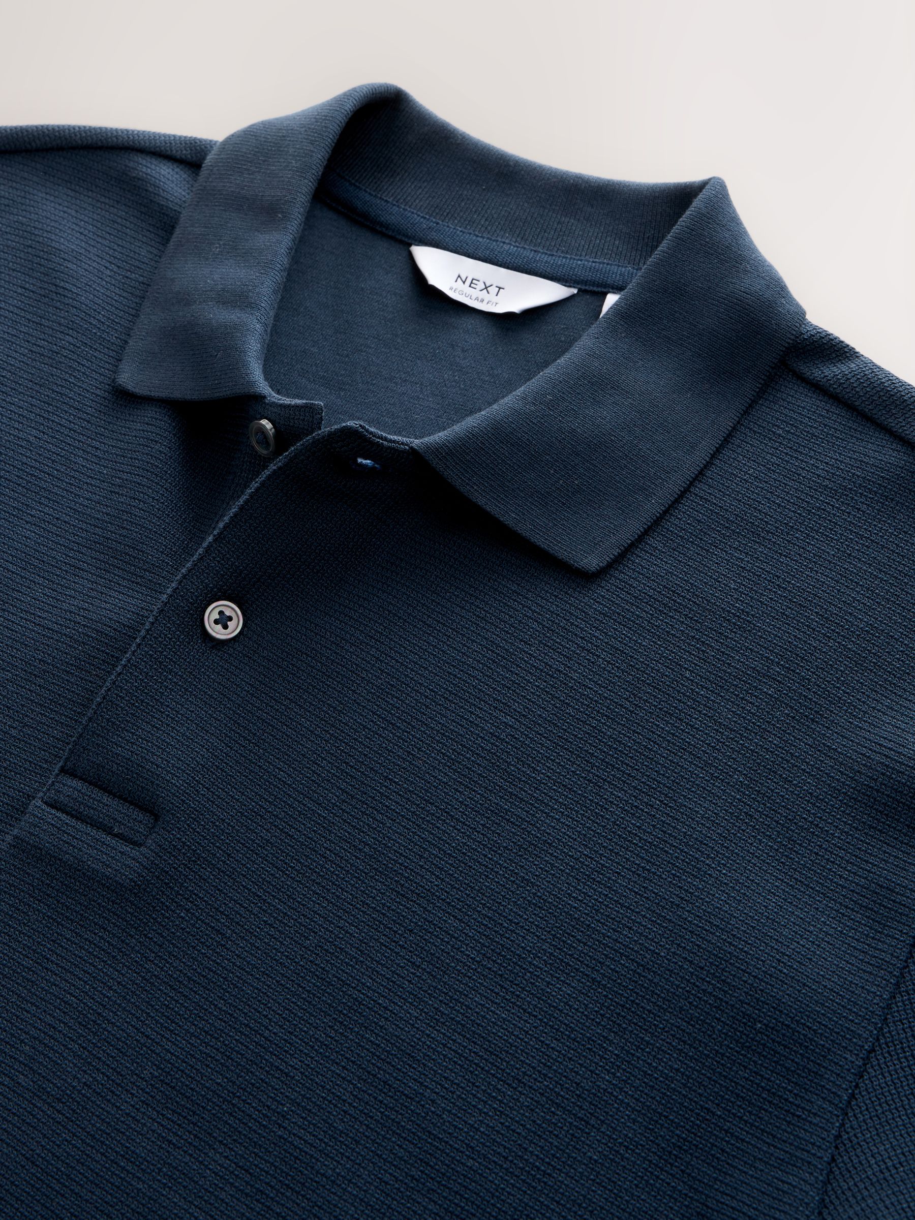 Buy Navy Blue Regular Fit Textured Smart Polo Shirts from the Next UK ...