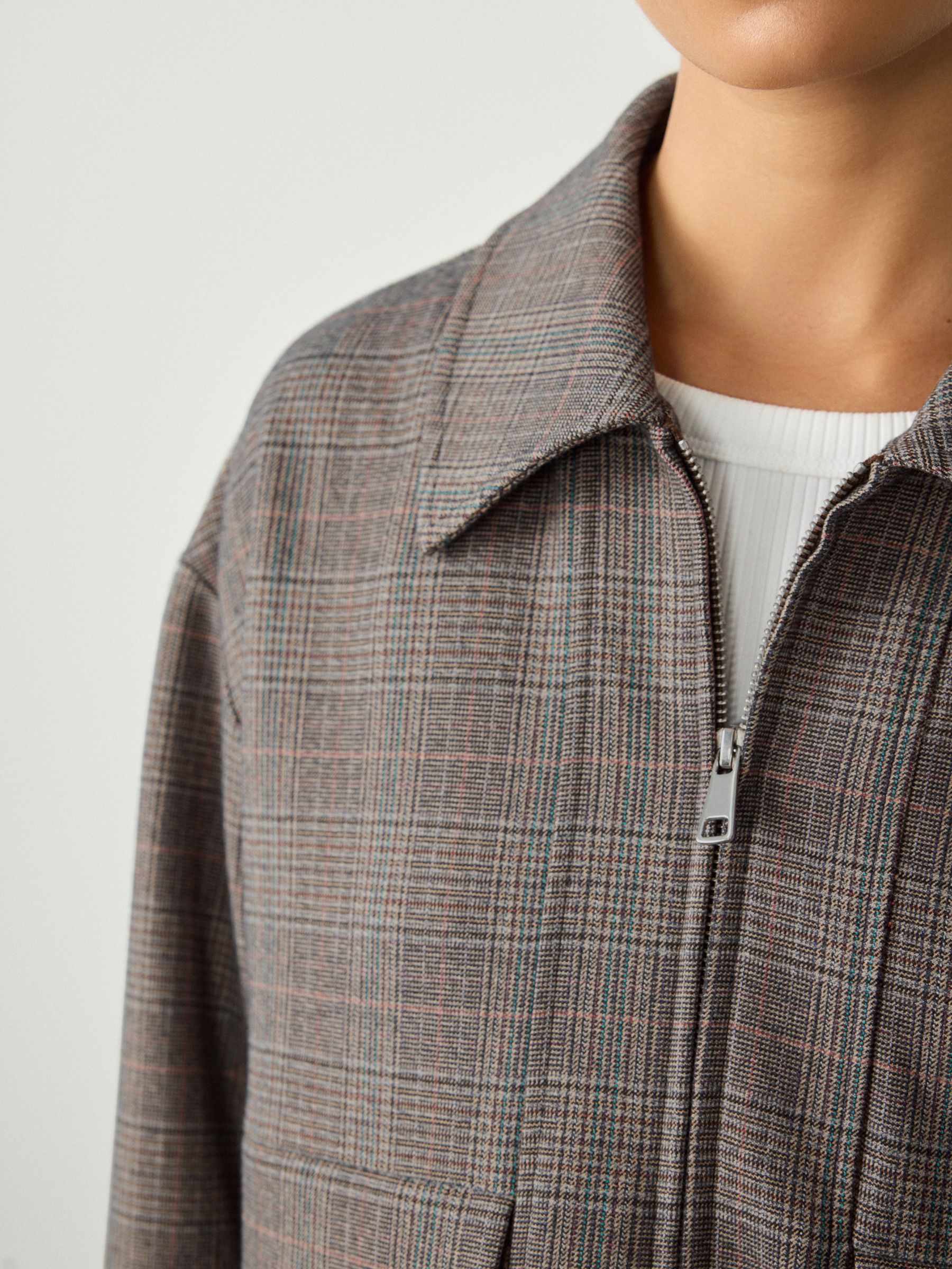 Buy Grey Check Brushed Collared Bomber Jacket from the Next UK online shop
