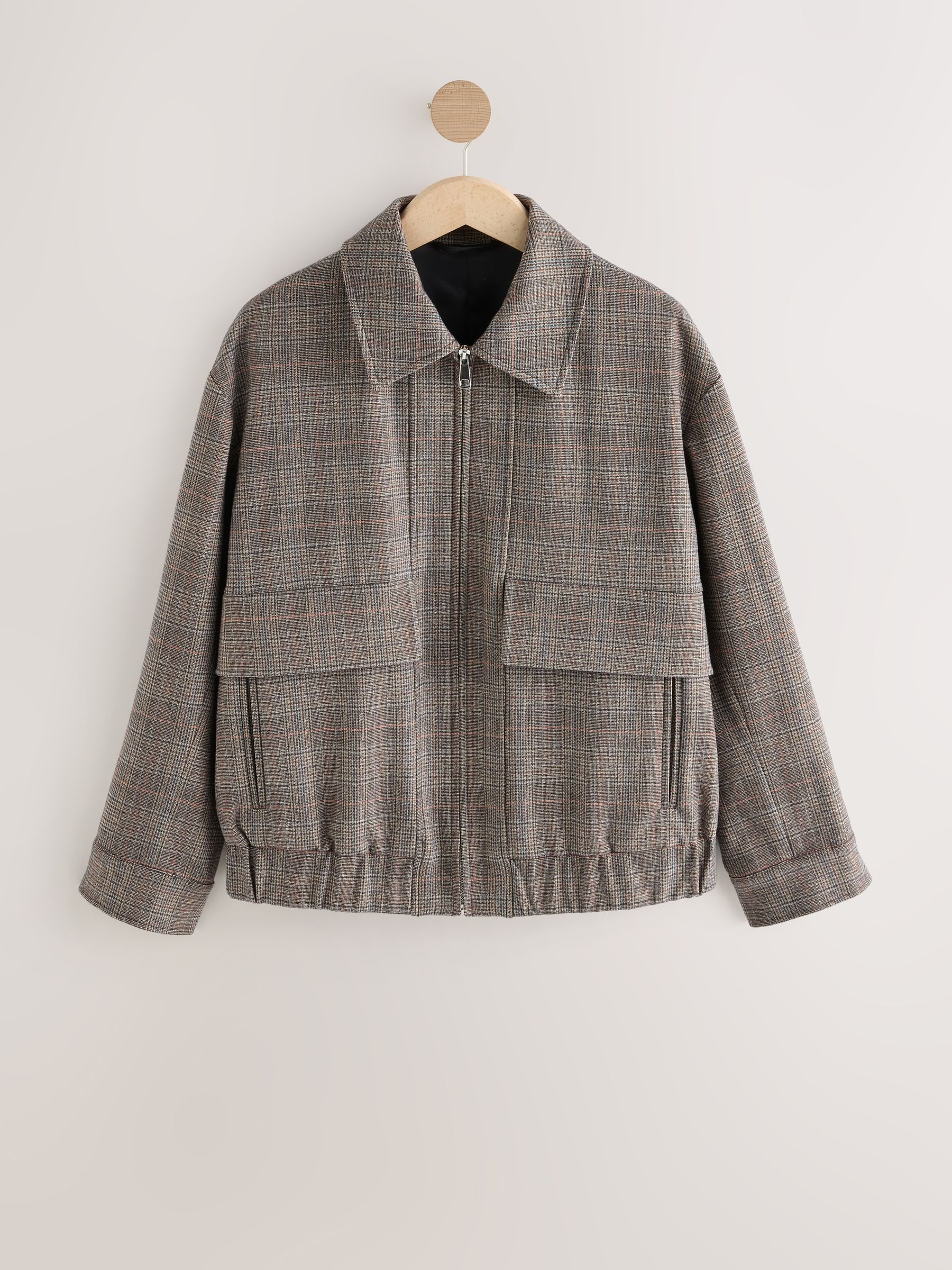 Buy Grey Check Brushed Collared Bomber Jacket from the Next UK online shop