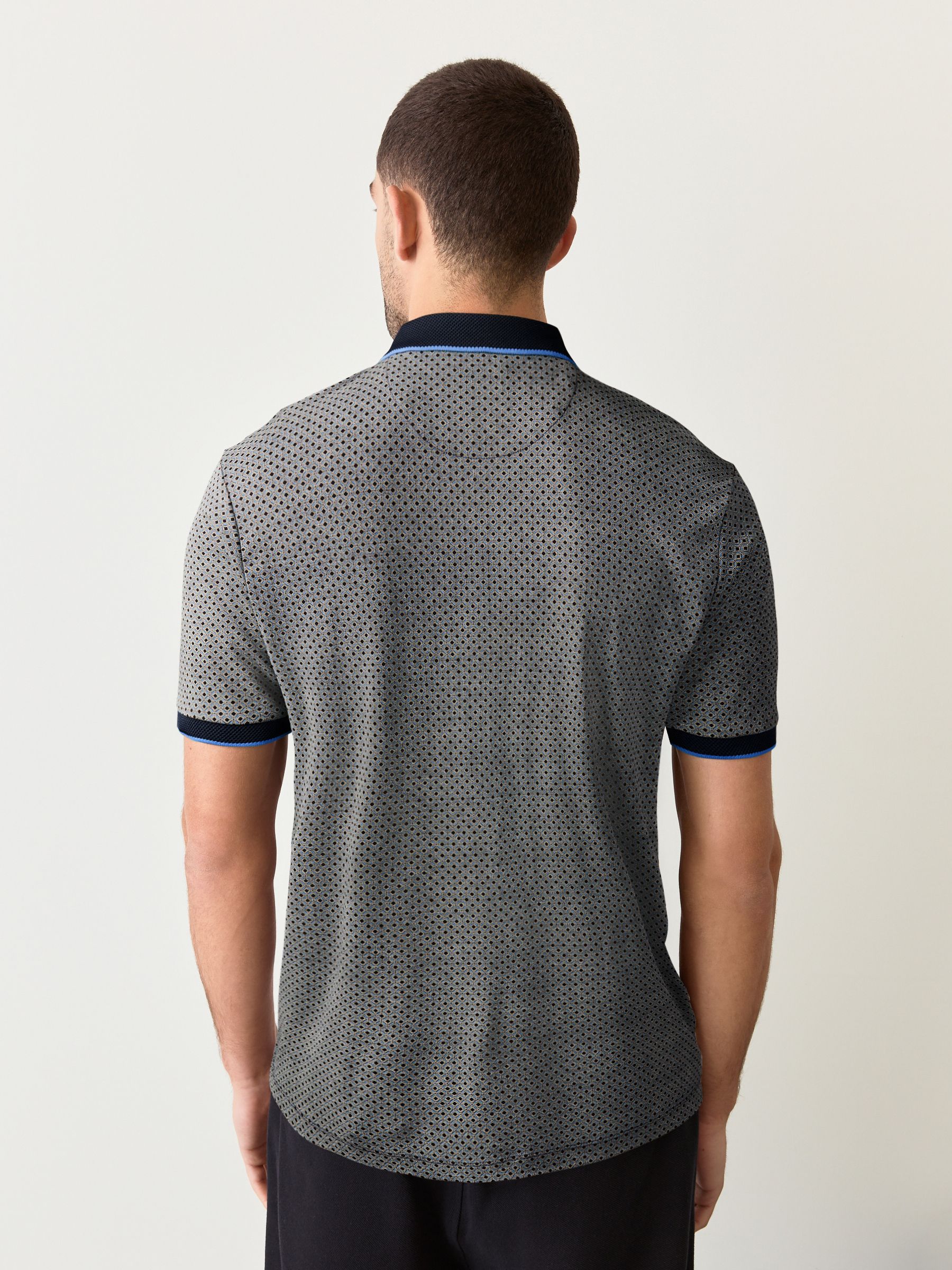 Buy Blue Navy Geo Pattern Quarter Zip Polo Shirt from the Next UK ...