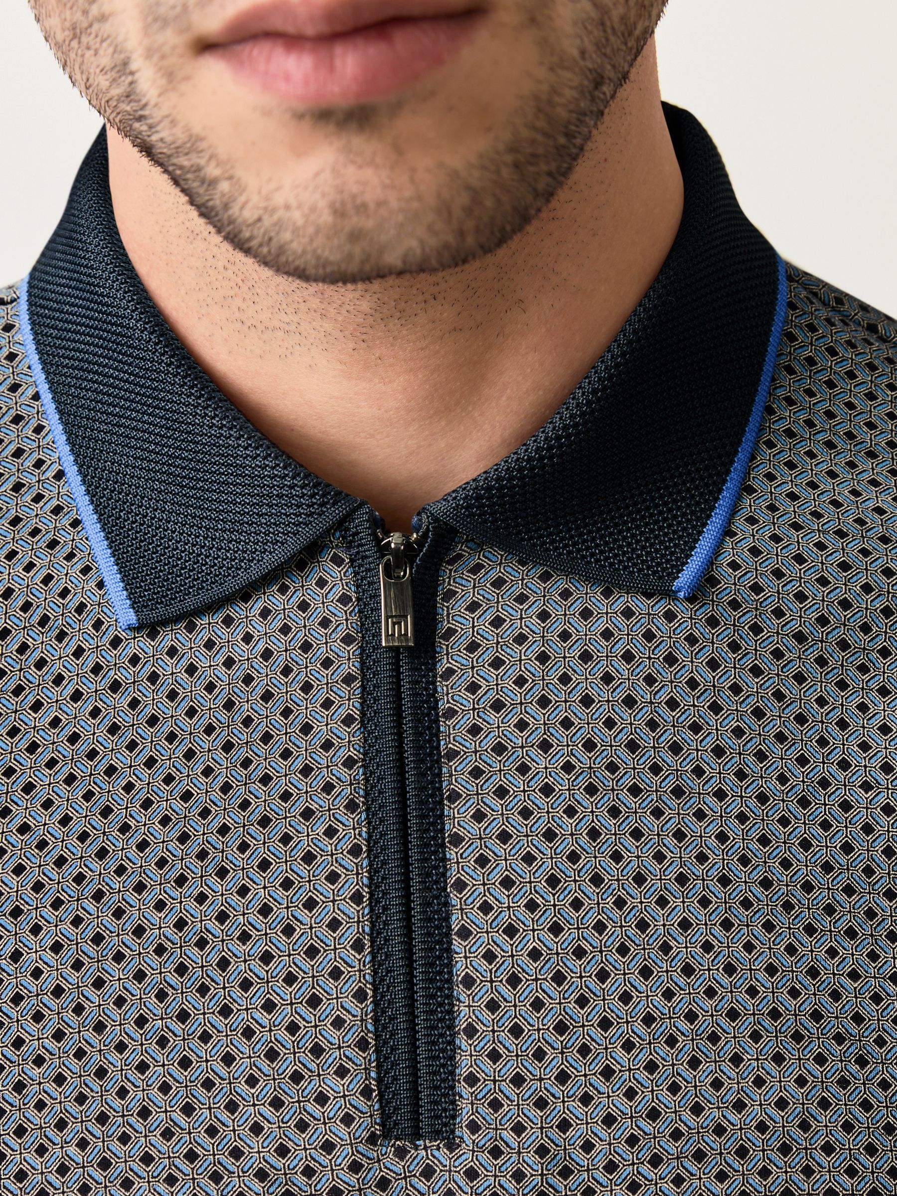 Buy Blue Navy Geo Pattern Quarter Zip Polo Shirt from the Next UK ...