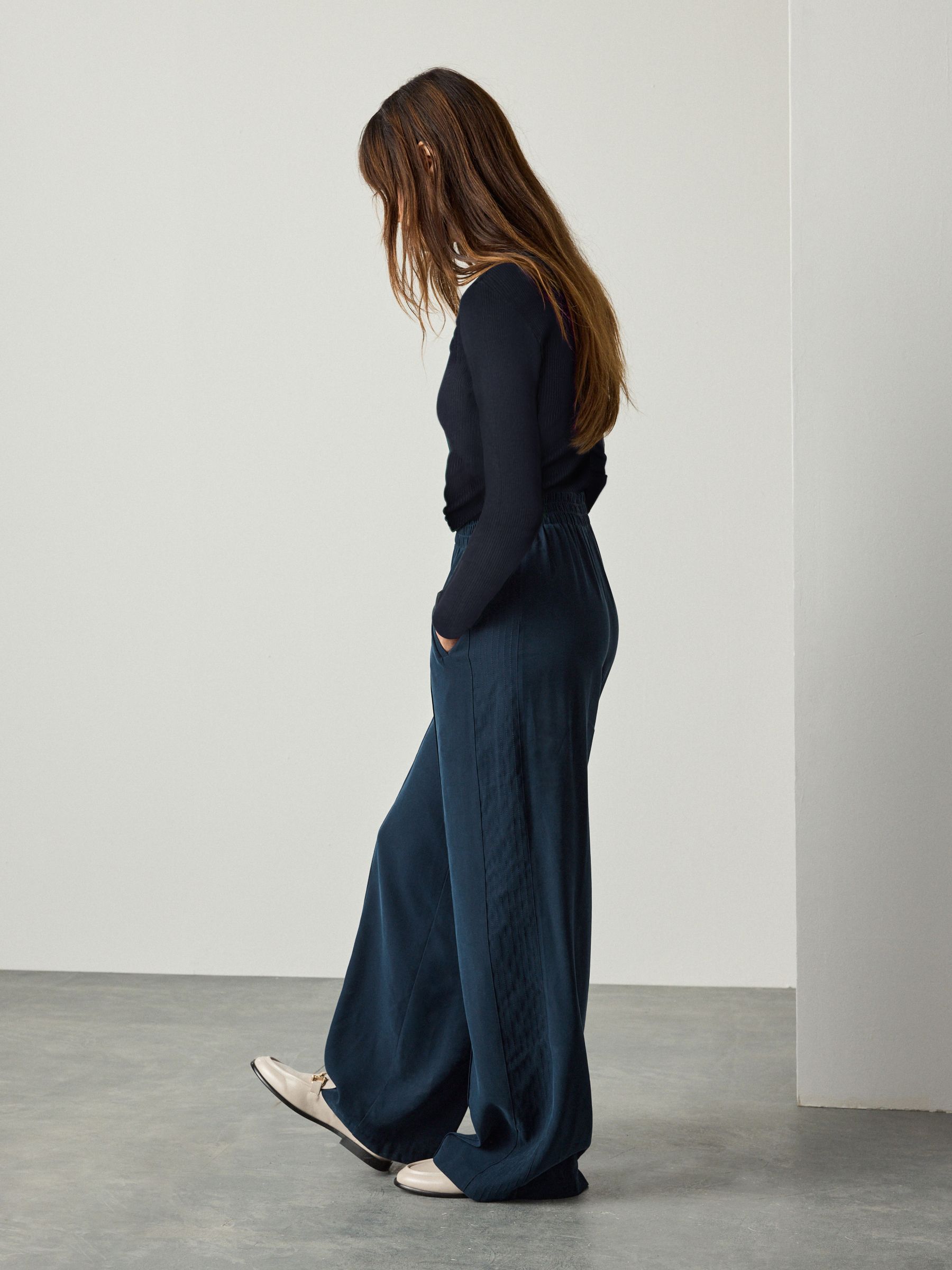 Buy Navy - Side Stitch Wide Leg Trousers from Next Bahrain