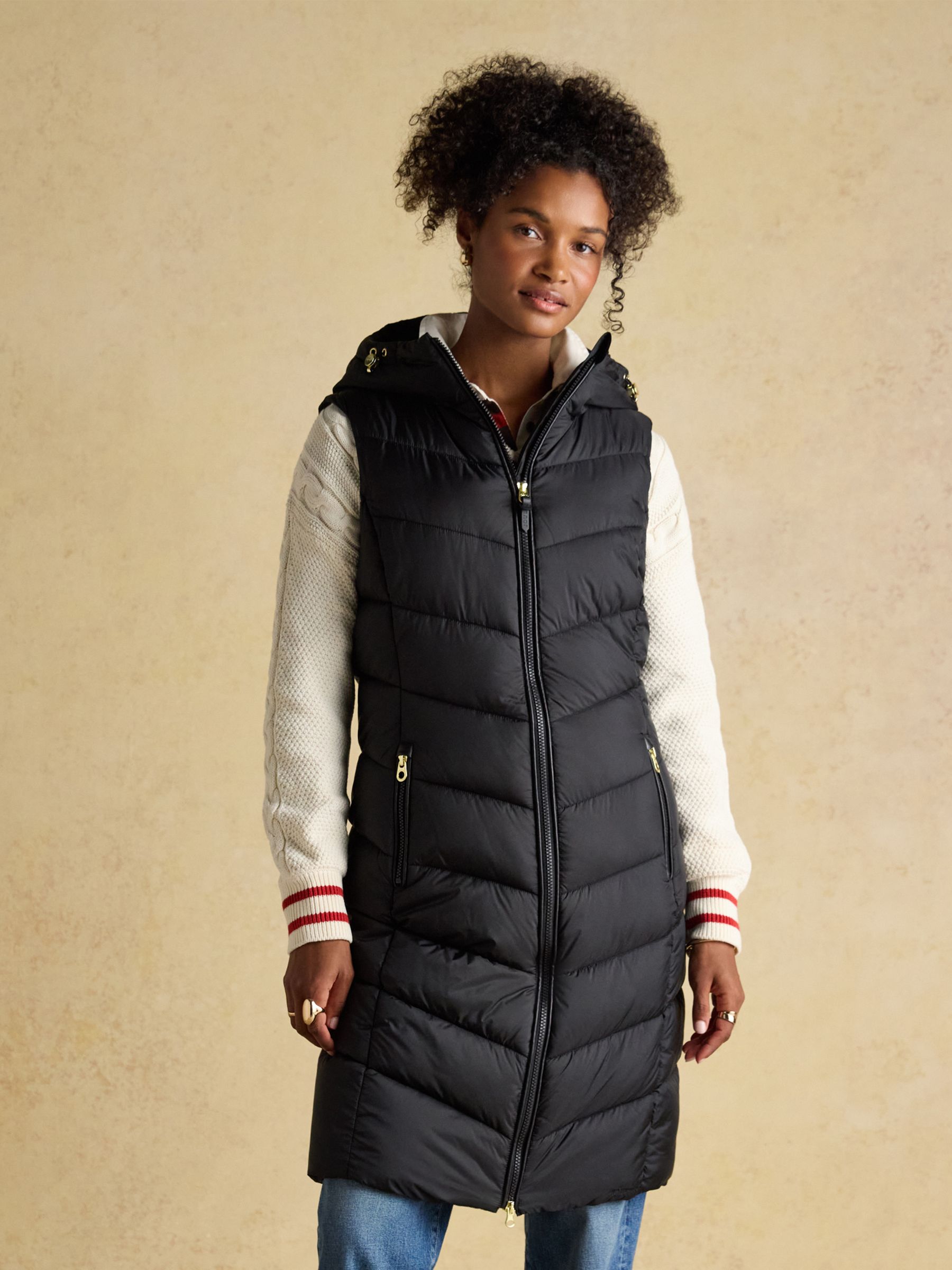 Buy Joules Moorsdale Black Longline Showerproof Padded Gilet with Hood ...
