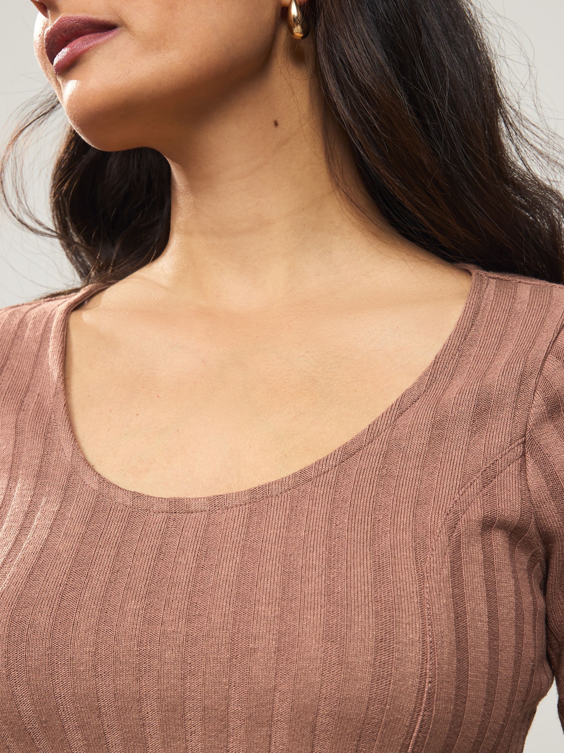 Buy Dusky Pink Mini Ribbed Long Sleeve Scoop Neck Dress from the Next ...