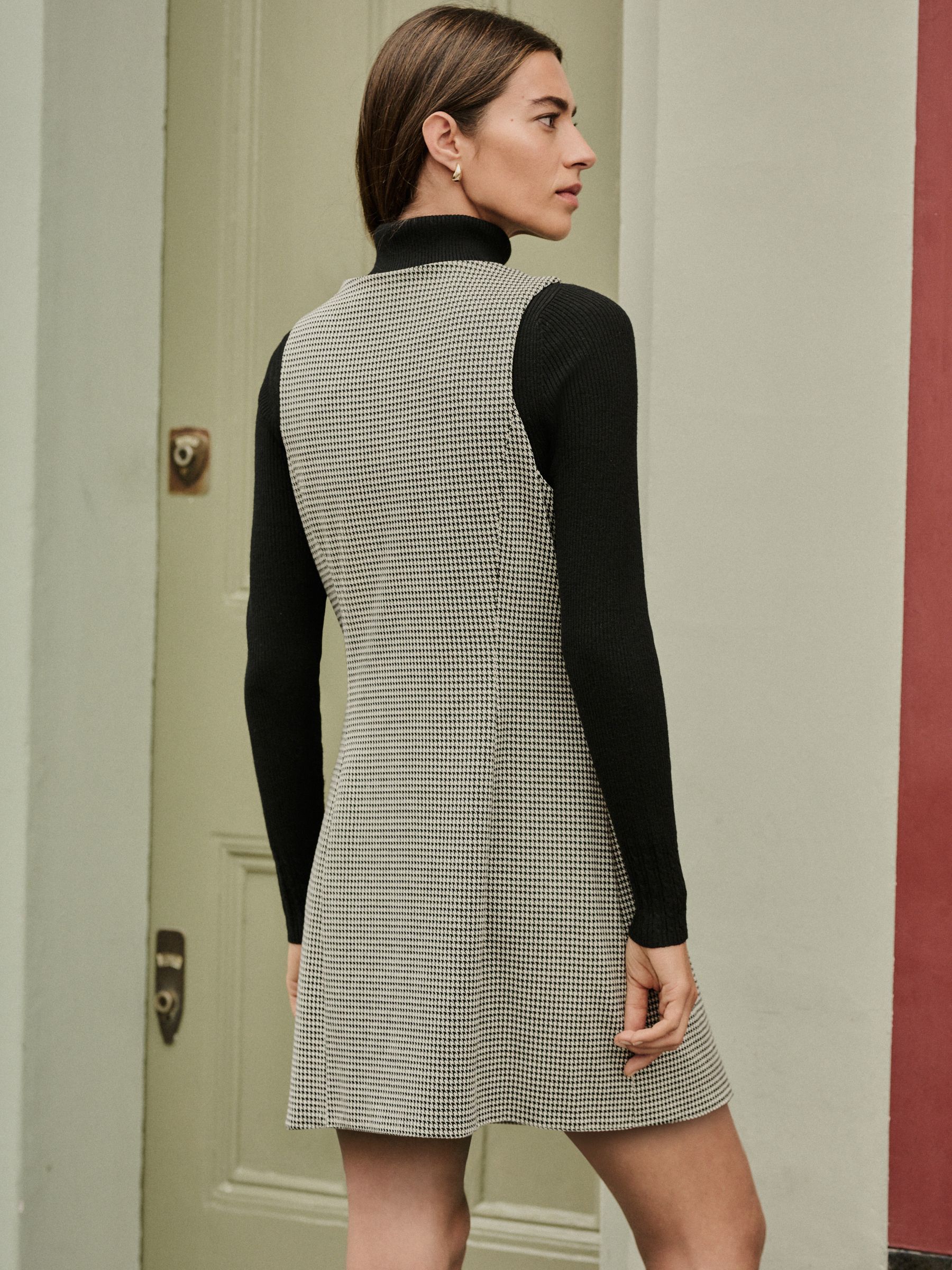 Buy Black/White Check Sleeveless Button Down Pinny Dress from the Next ...