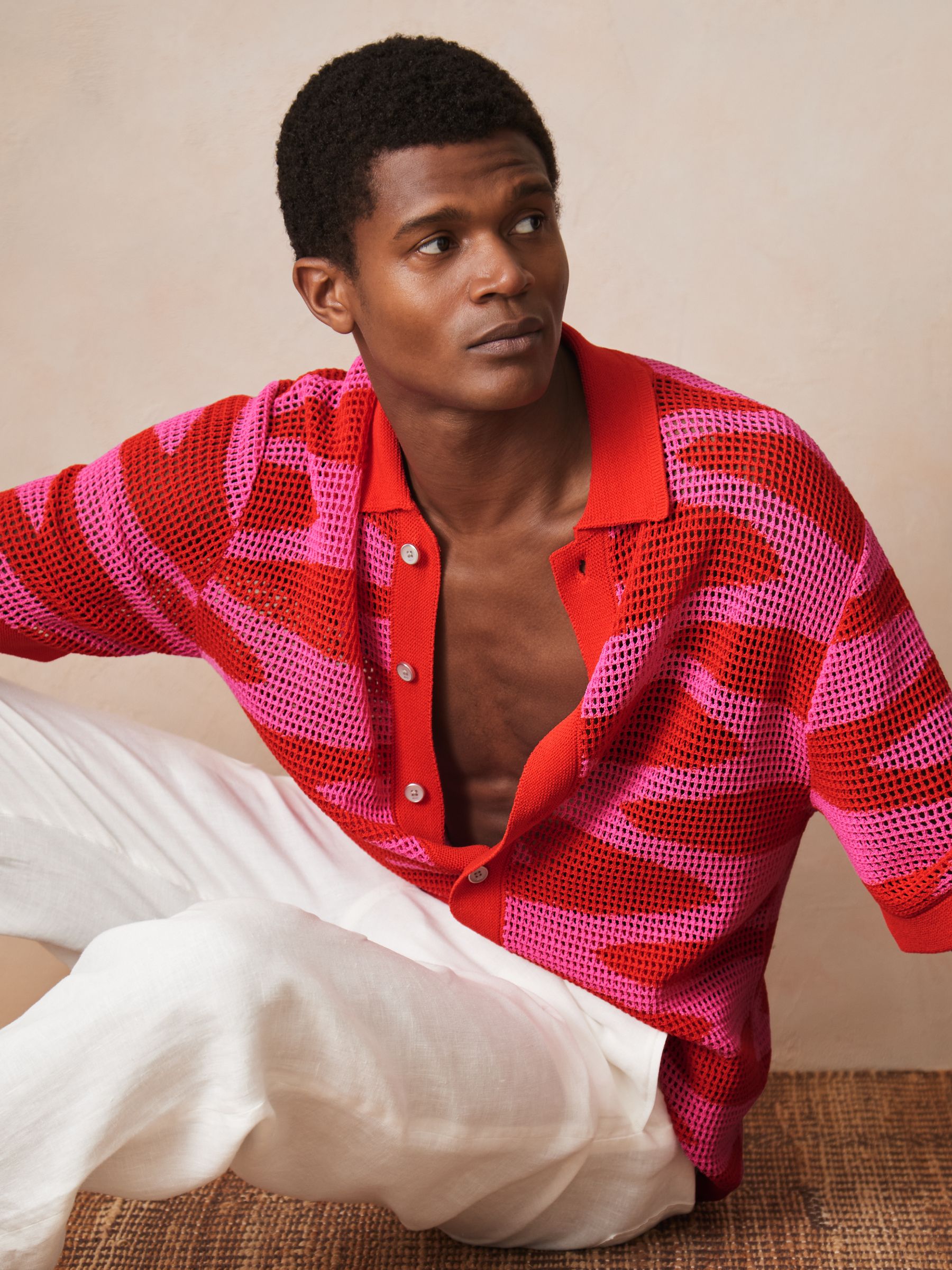 Buy Reiss Pink Soliel Reiss | Ché Wave Crochet Shirt from the Next UK ...