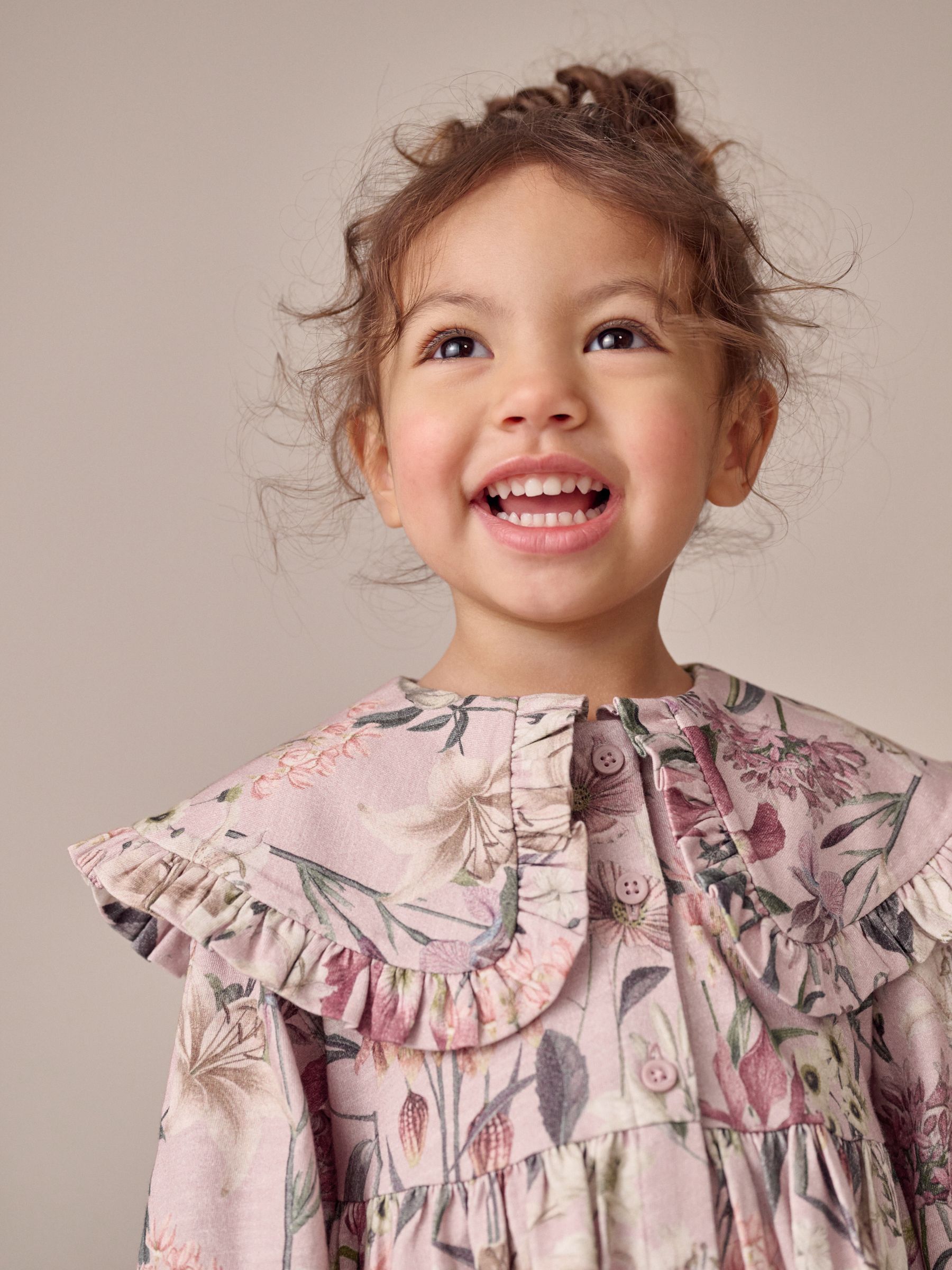 Buy Pink Floral Print Long Sleeve Collared Dress (3mths-7yrs) from Next ...