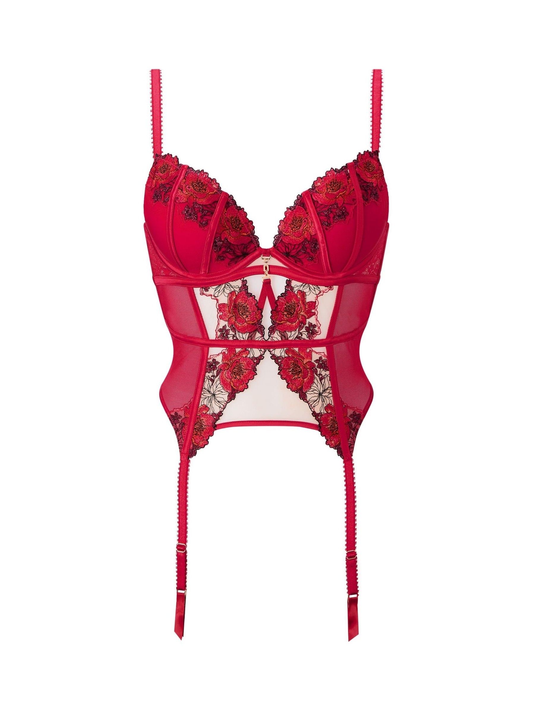 Buy Ann Summers Red Caged Rose Floral Embroidery Padded Basque from the ...