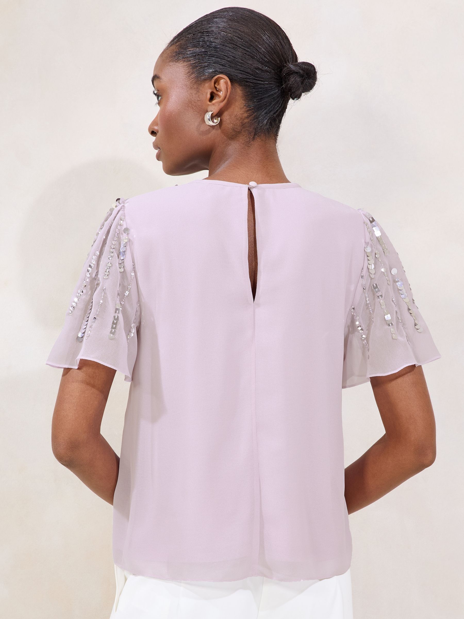 Buy Lipsy Lilac Embellished Keyhole Angel Sleeve Top from the Next UK ...