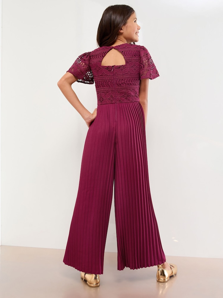 Buy Lipsy Burgundy Red Flutter Sleeve Lace Occasion Jumpsuit (5-16yrs ...