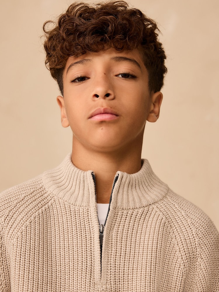 Buy Neutral Utility Zip Neck Knitted Jumper (3-16yrs) from Next Ireland