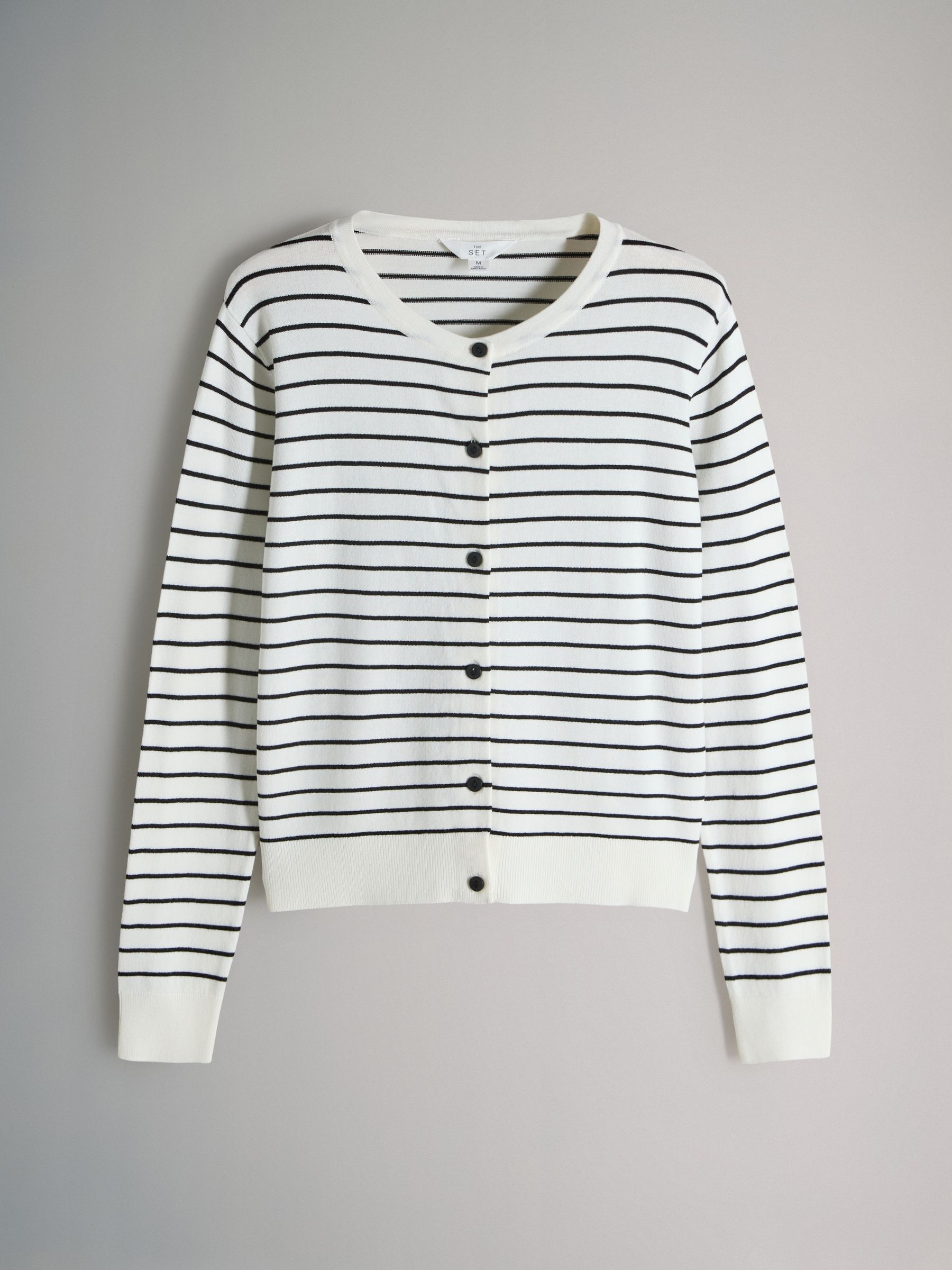 Buy The Set 3 pack Fine Knit Button Cardigans Black/Grey/Stripe from ...