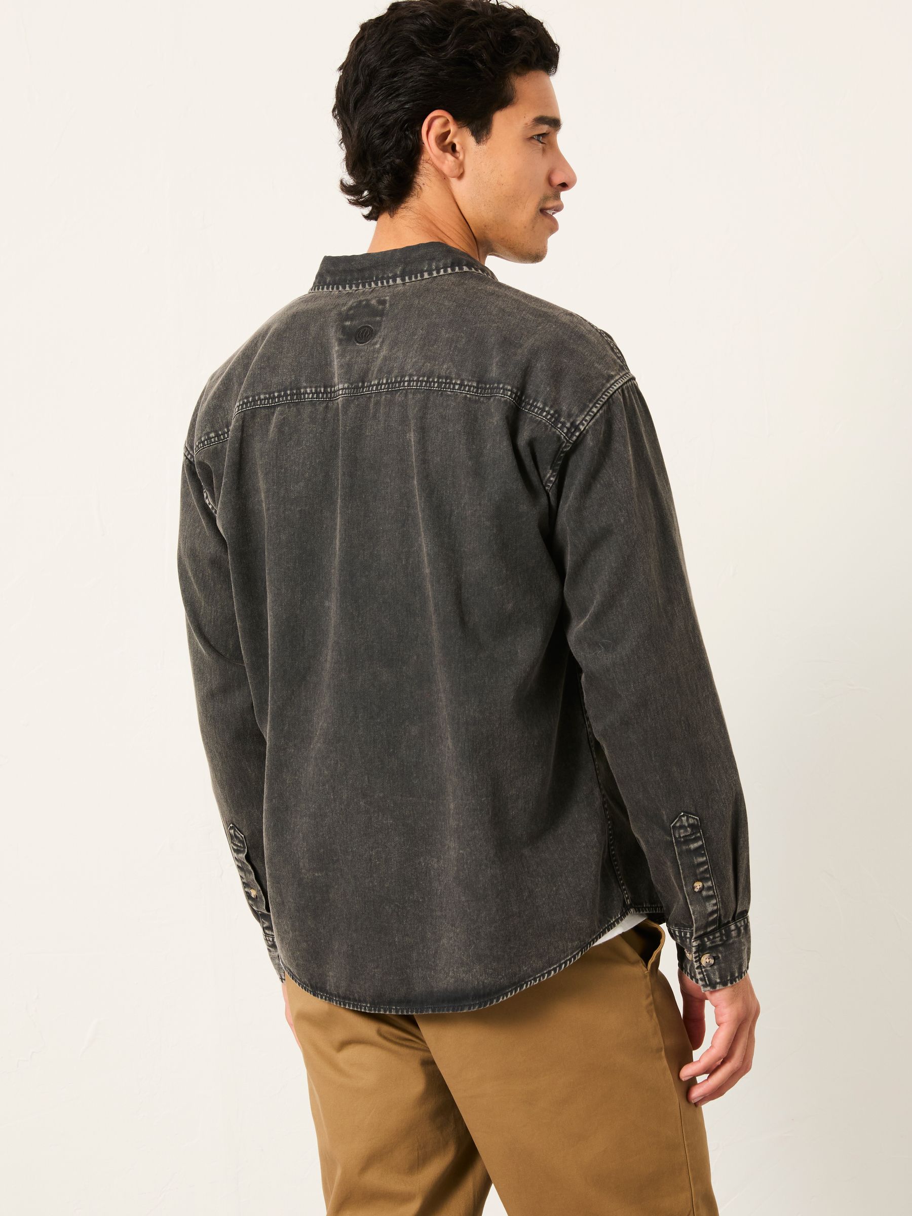 Buy FatFace Dark Grey Long Sleeve Relaxed Fit Garment Dye Utility Shirt ...