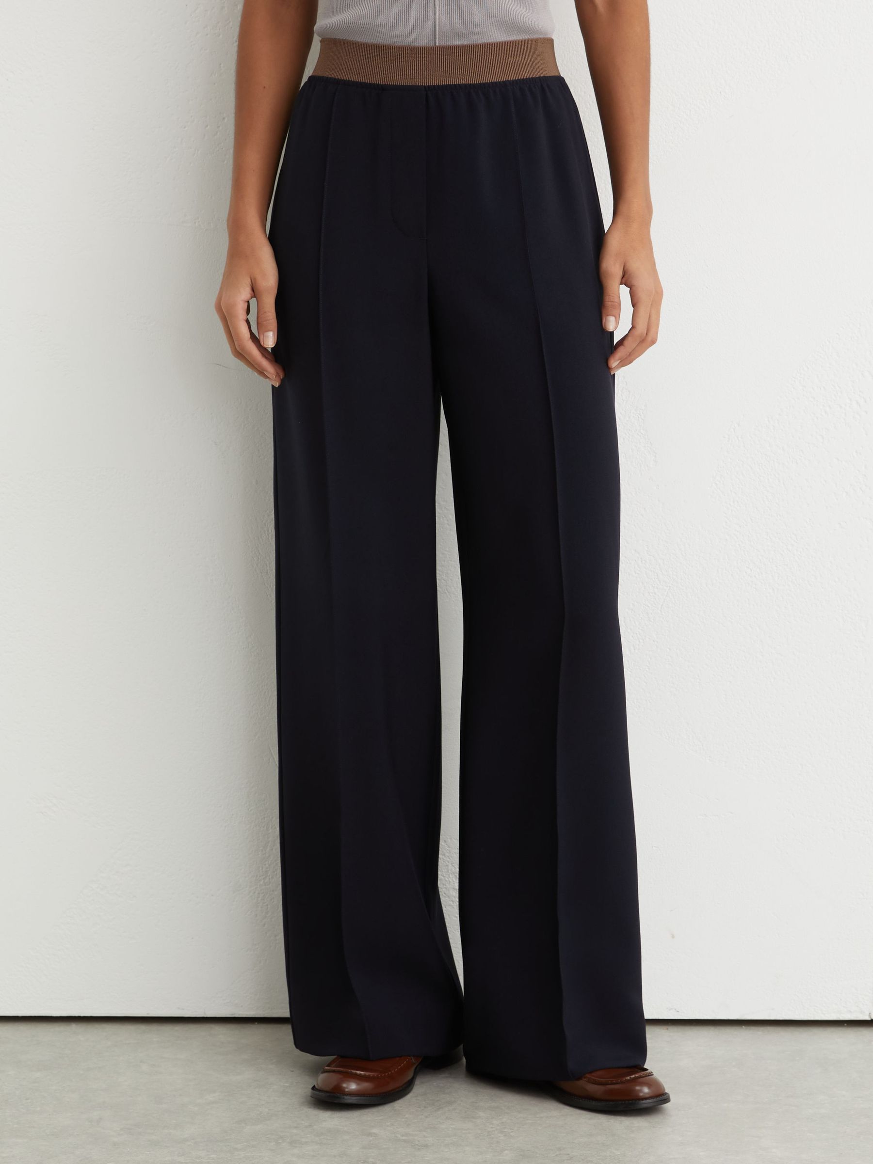 Buy Reiss Navy Wilde Wide-Leg Elasticated-Waist Trousers from the Next ...