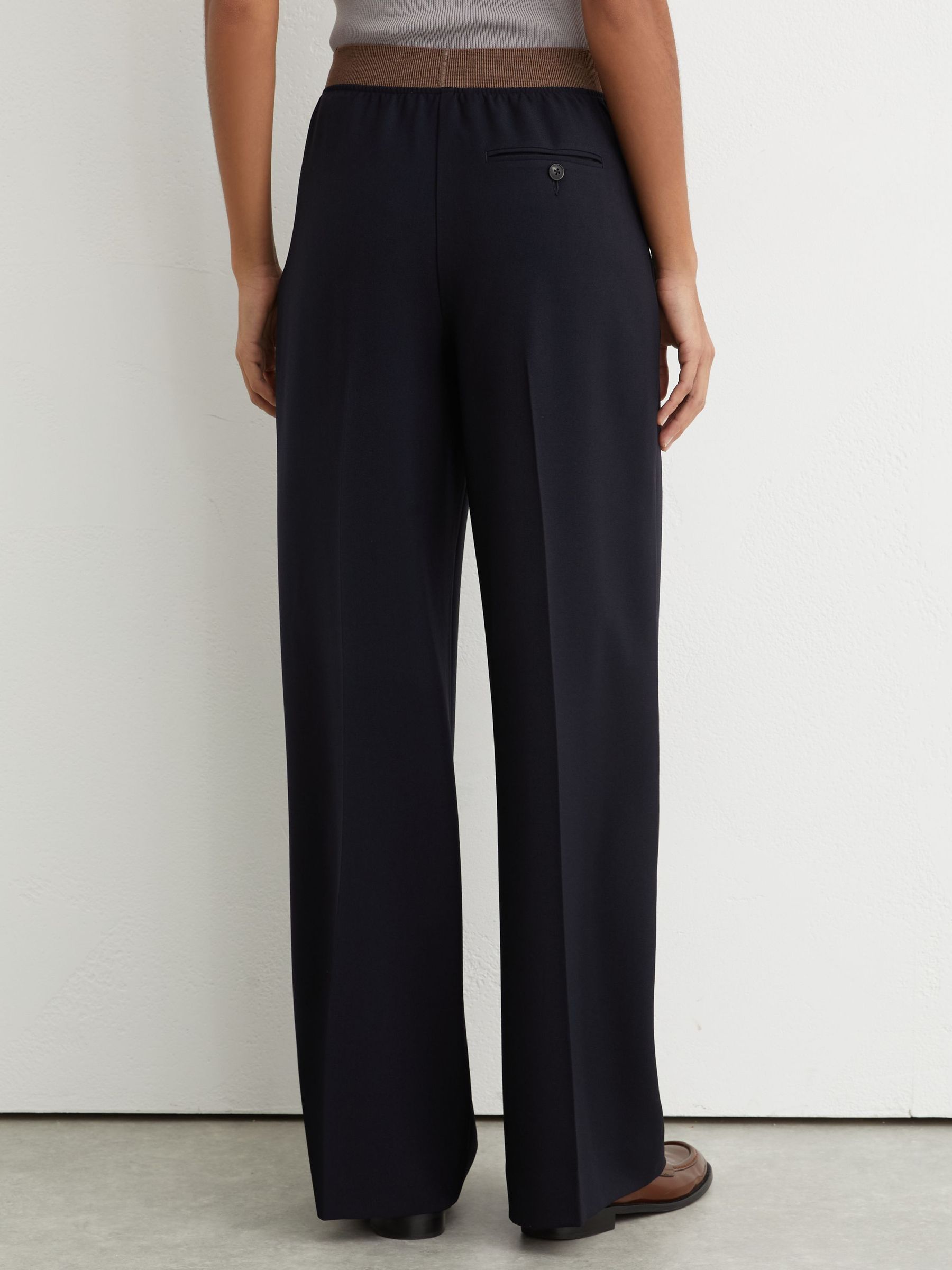 Buy Reiss Navy Wilde Wide-Leg Elasticated-Waist Trousers from the Next ...