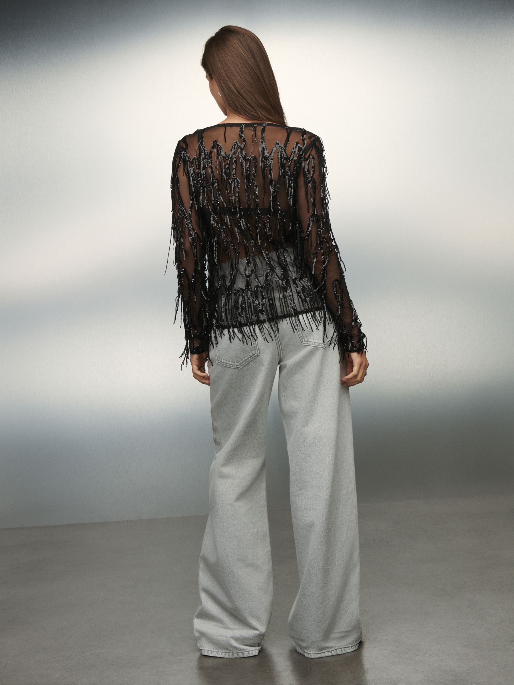 Buy Black Sequin Tassel Long Sleeve Slash Neck Top from the Next UK ...