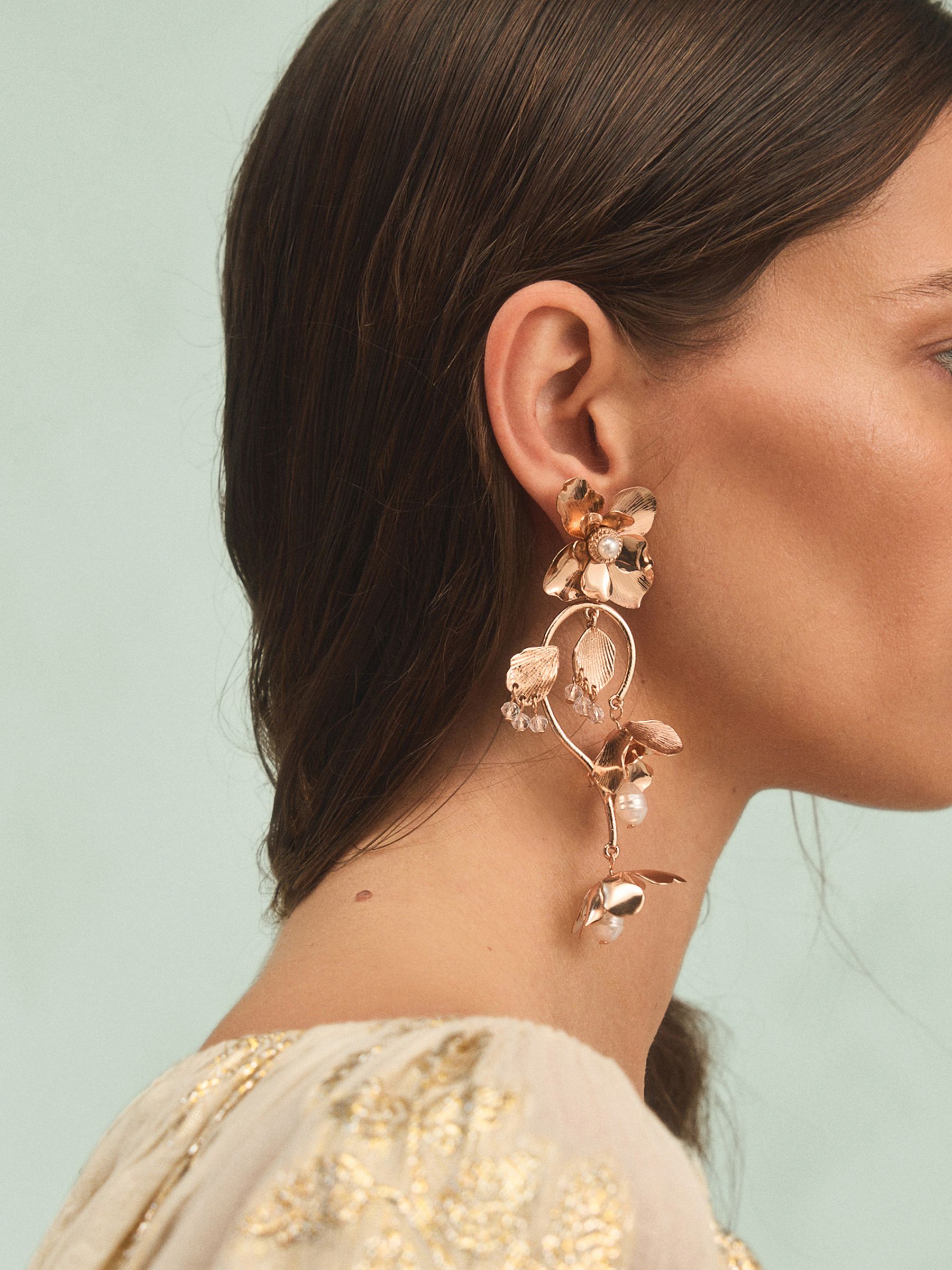 Buy Gold Tone Tabitha Simmons x Next Posey Floral Print Statement Drop Earrings from the Next UK ...