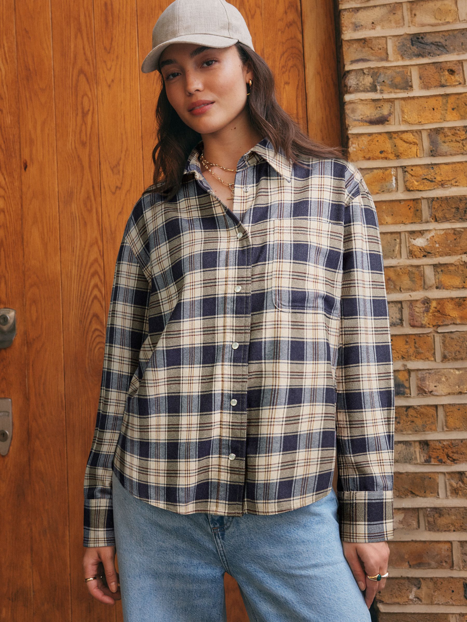 Buy Neutral/Navy Check Long Sleeve Shirt from the Next UK online shop