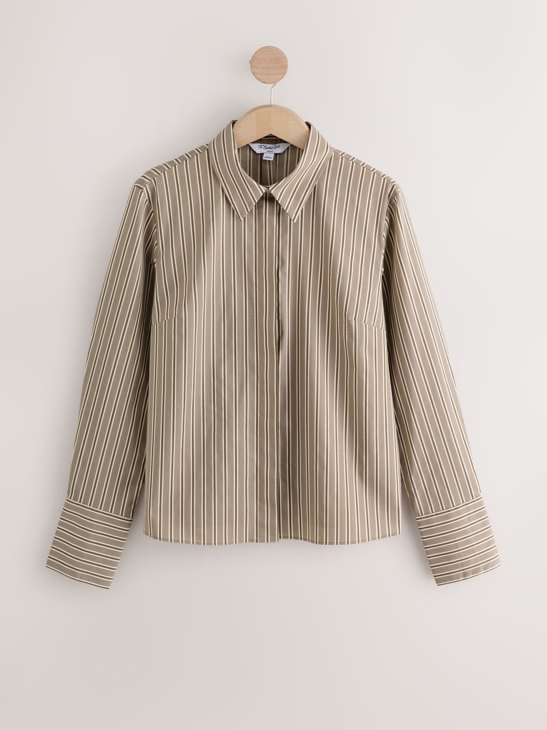 Buy Mocha Brown Stripe Fitted Stretch Essential Long Sleeve Shirt from ...