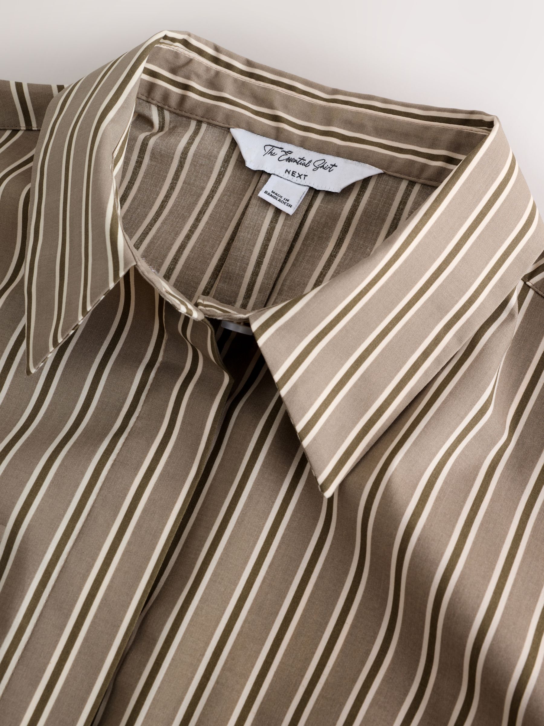 Buy Mocha Brown Stripe Fitted Stretch Essential Long Sleeve Shirt from ...